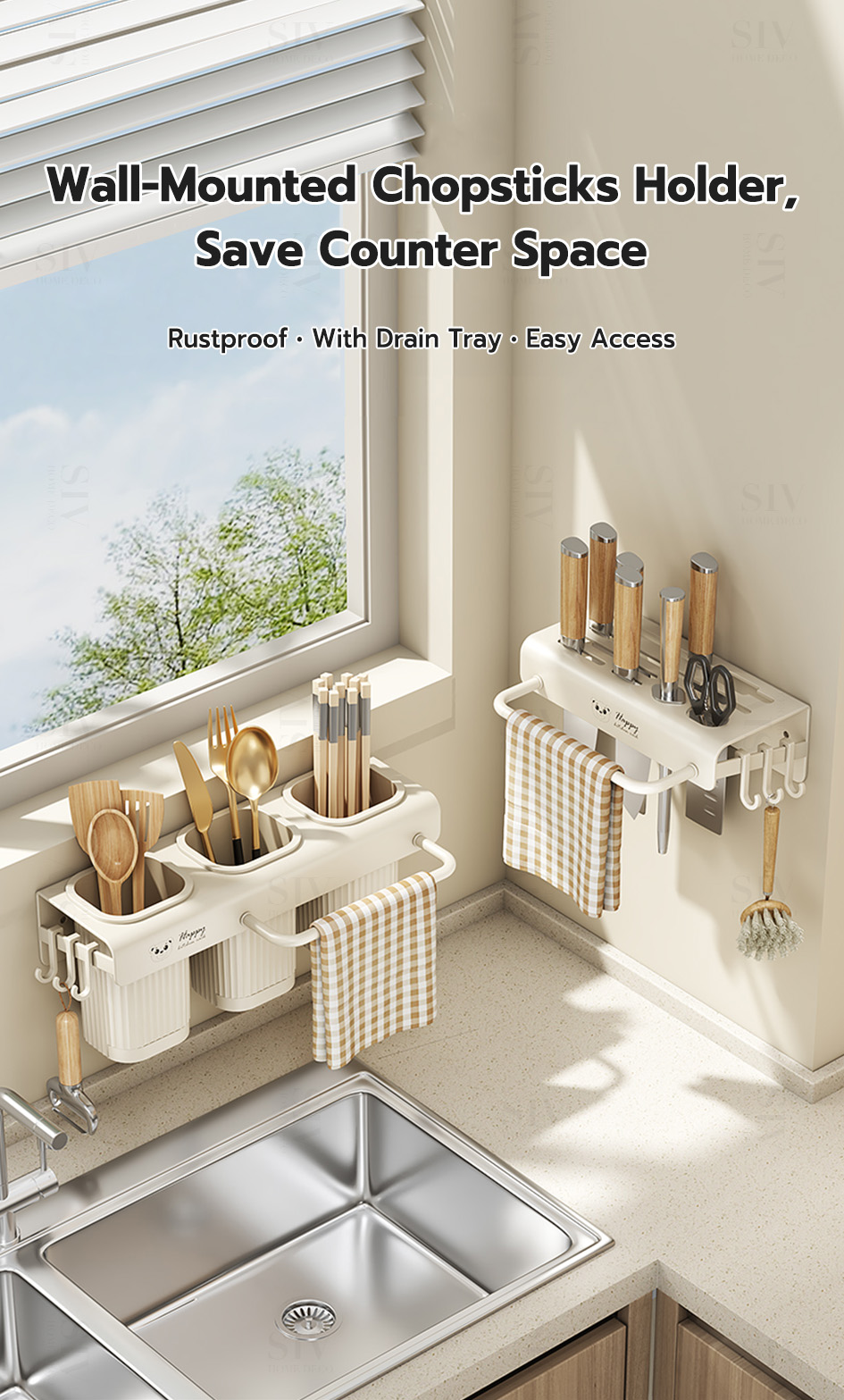 SIV Wall-Mounted Spoon and Fork Organizer Chopsticks Holder Plastic ...