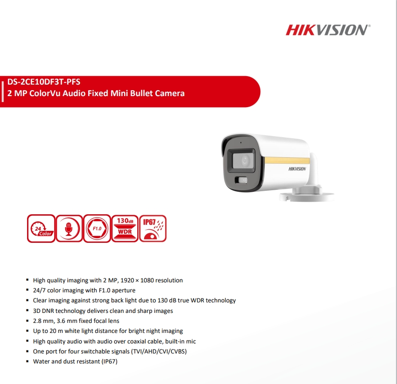 Hikvision CCTV Camera 2MP HD Full-color Built-in mic Smart IR High ...