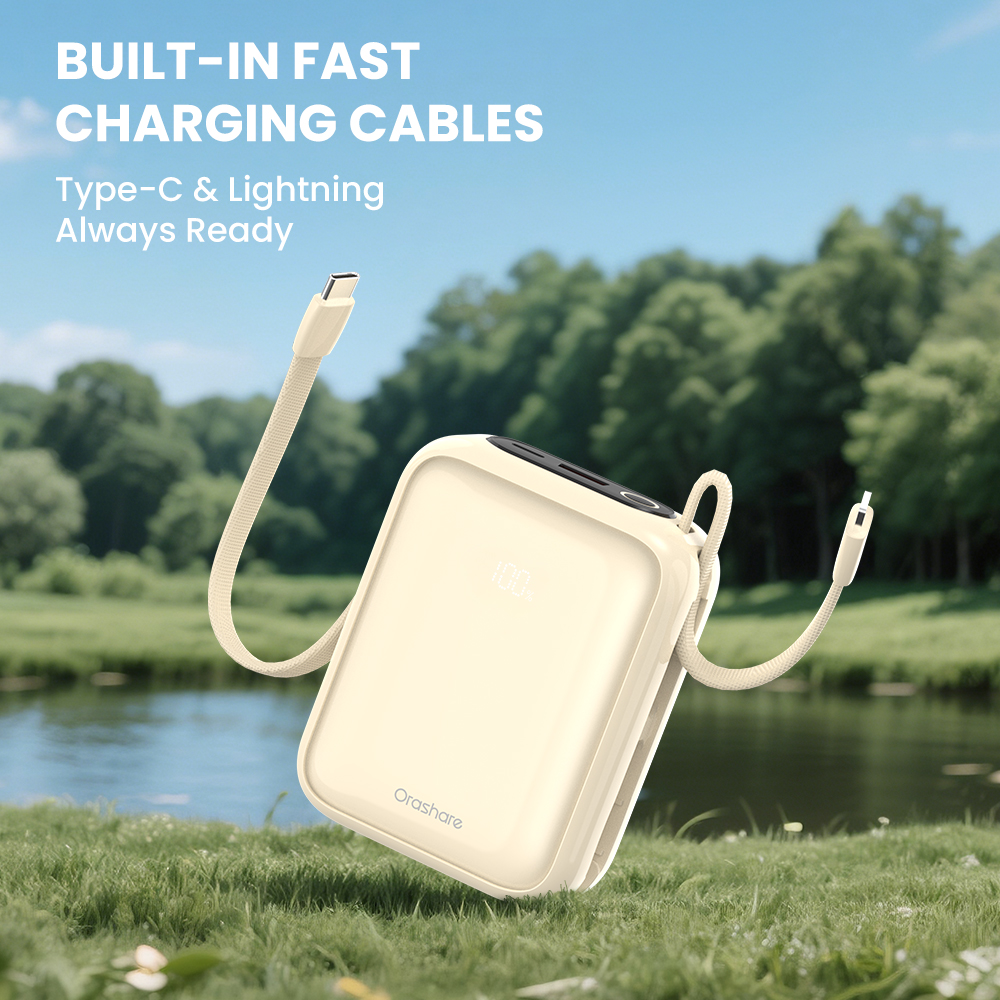 Orashare PCM30 30000mAh Powerbank Small Built In Dual Cable 22.5W Fast ...