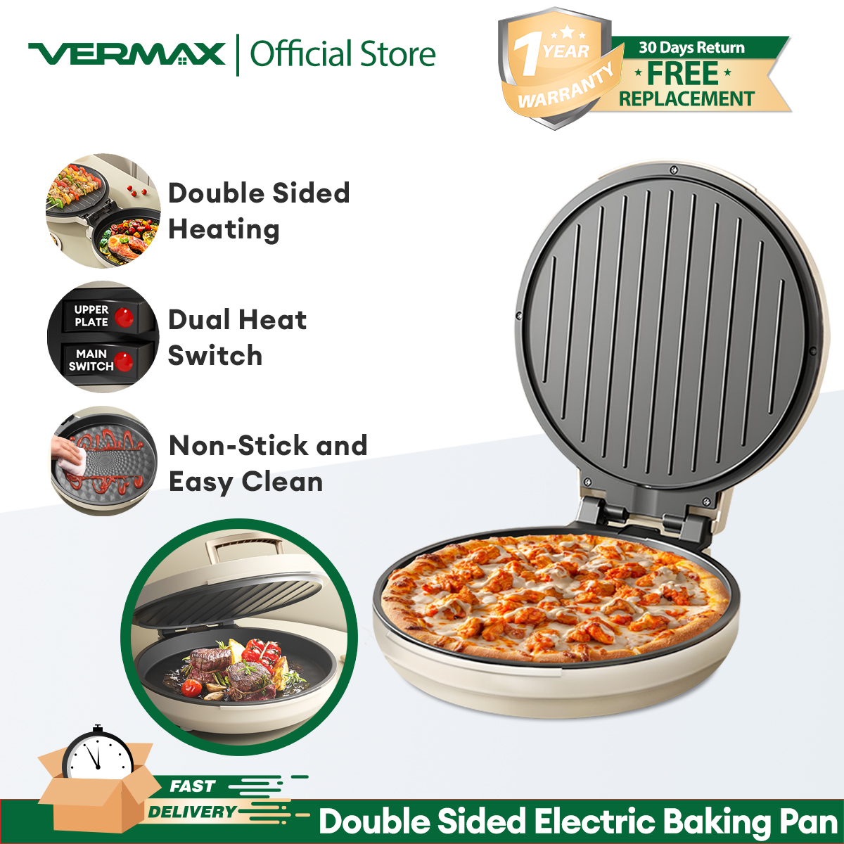 Vermax Multi Functional Electric Baking Pan Double Sided Pancake Pan ...