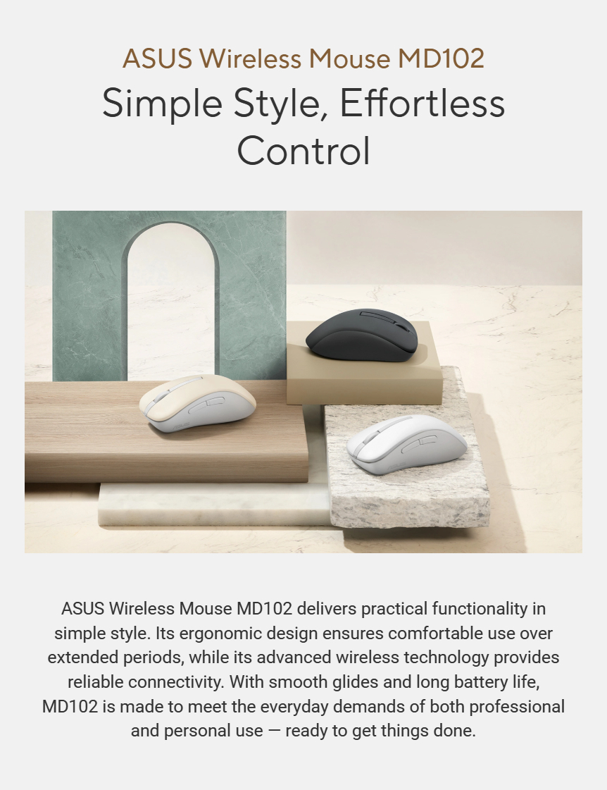 Asus MD102 Ergonomic Design 1,600 DPI Dual-Mode Connectivity Optical ...