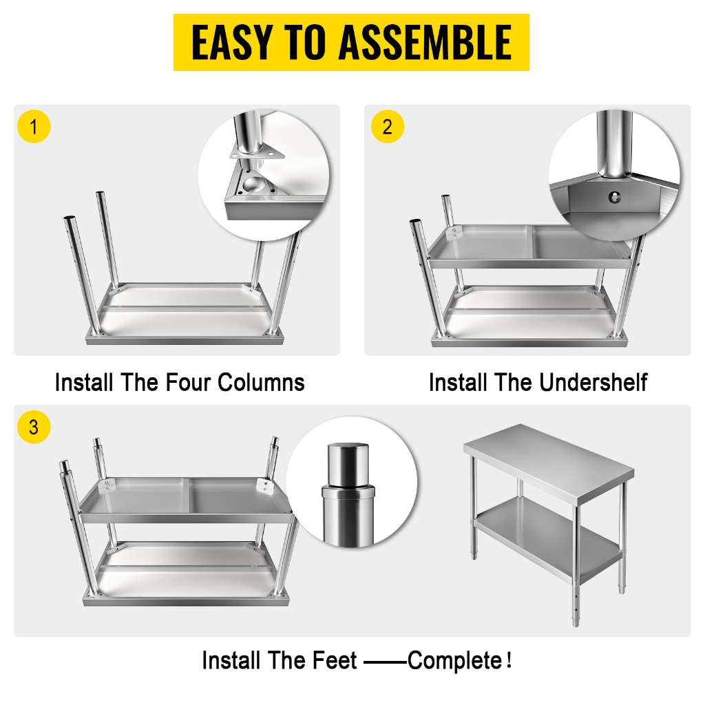 2 Layer Stainless Kitchen Table | Commercial Kitchen Prep Table | High ...