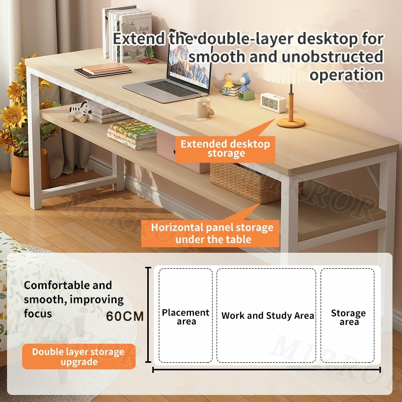 Office Table Study Table Long Computer Table Double Layer Storable ...