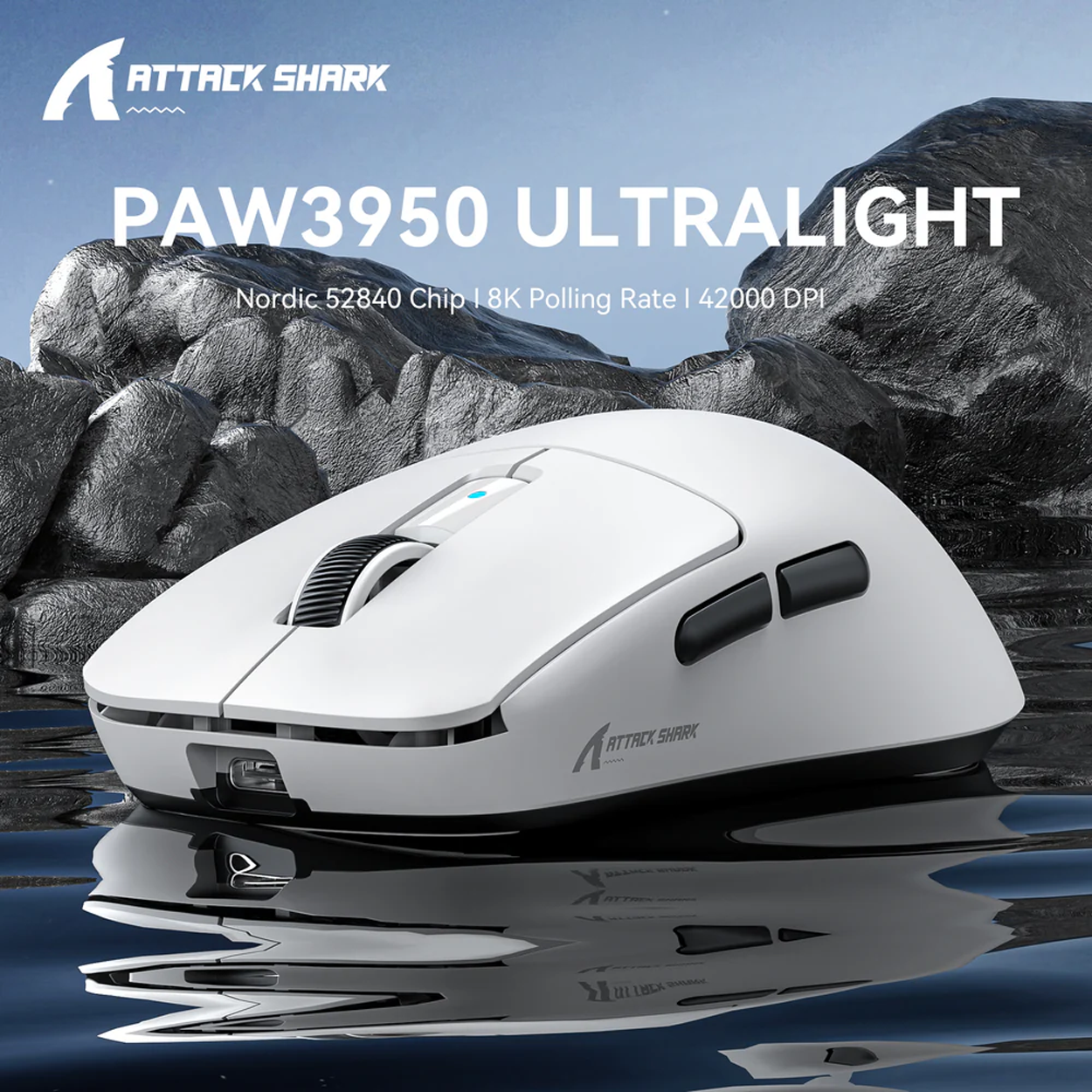 Attack Shark R6 Ultralight Tri Mode Wireless Wired 8K PAW3950MAX Ice ...