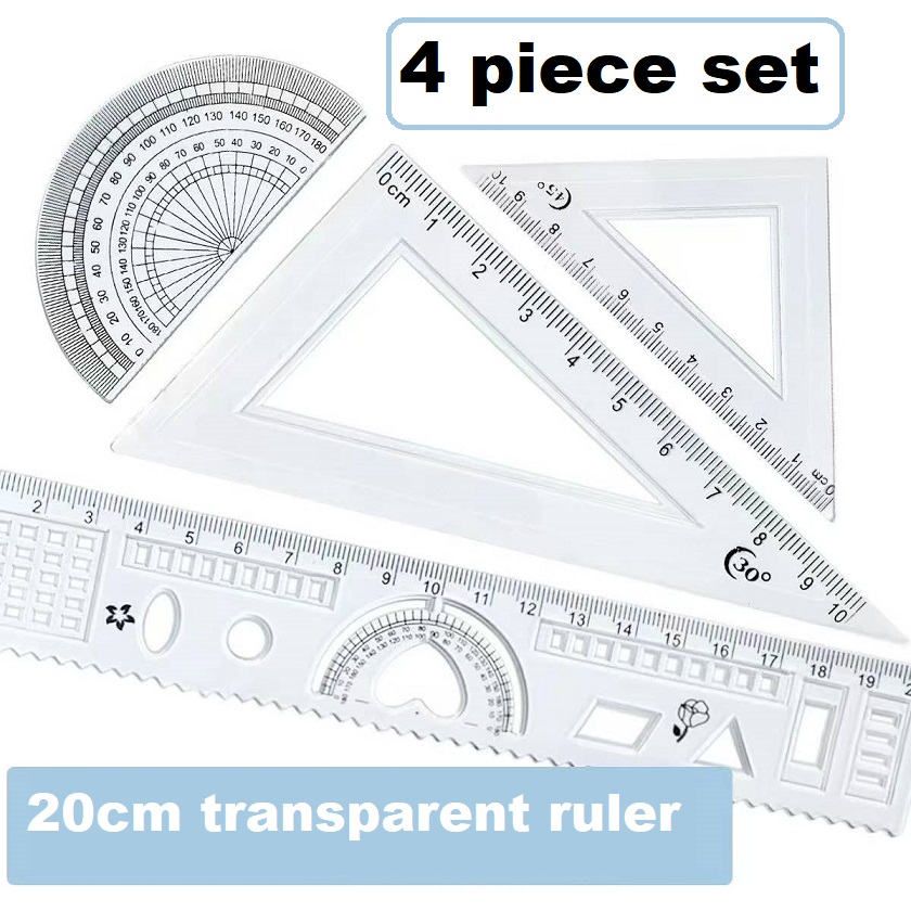 4-piece Ruler set student drawing set ruler simple transparent four ...
