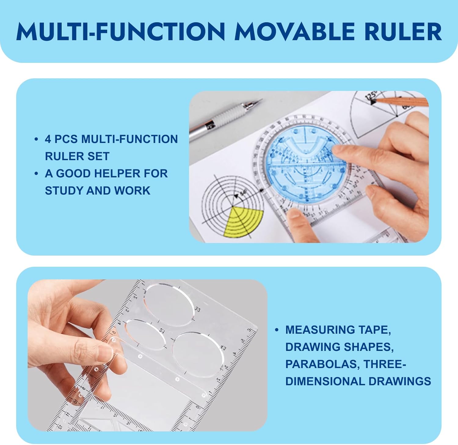 Transparent Multifunctional Mathematics Geometric Drawing Ruler for ...