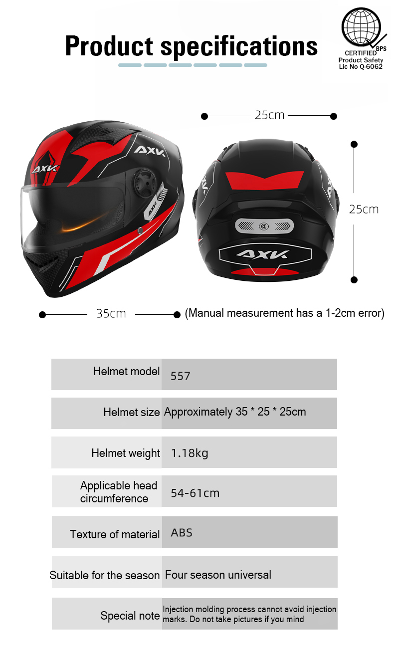 AXK 557 Dual Visor Motorcycle Helmet For 55cm-62cm Head Circumference ...