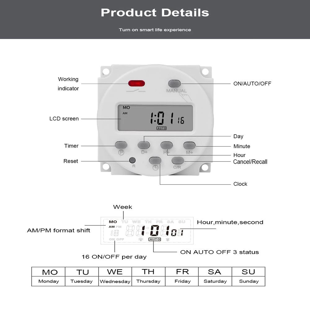 SINOTIMER 220V Weekly 7 Days Digital Programmable Timer Power Control ...