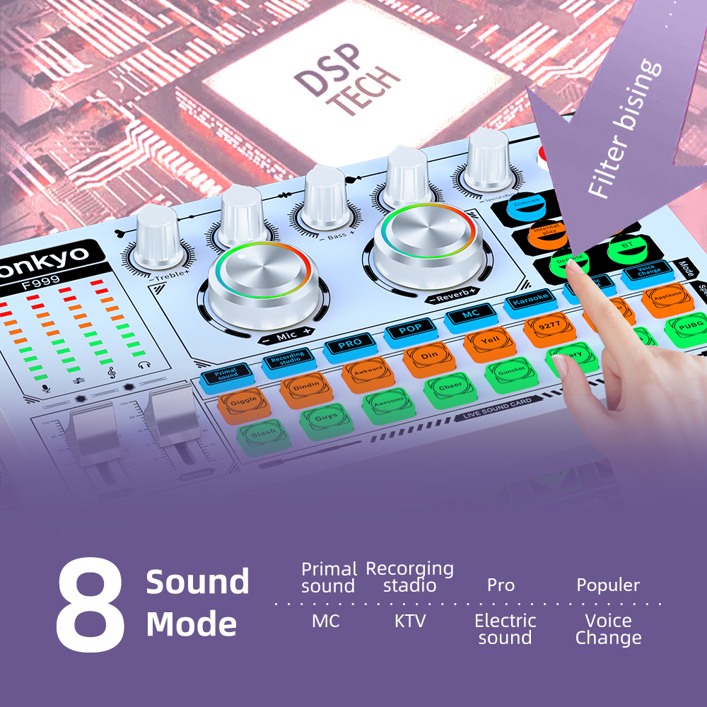 bonkyo F999 Live Soundcard Audio Mixer with Effects Audio Interface ...