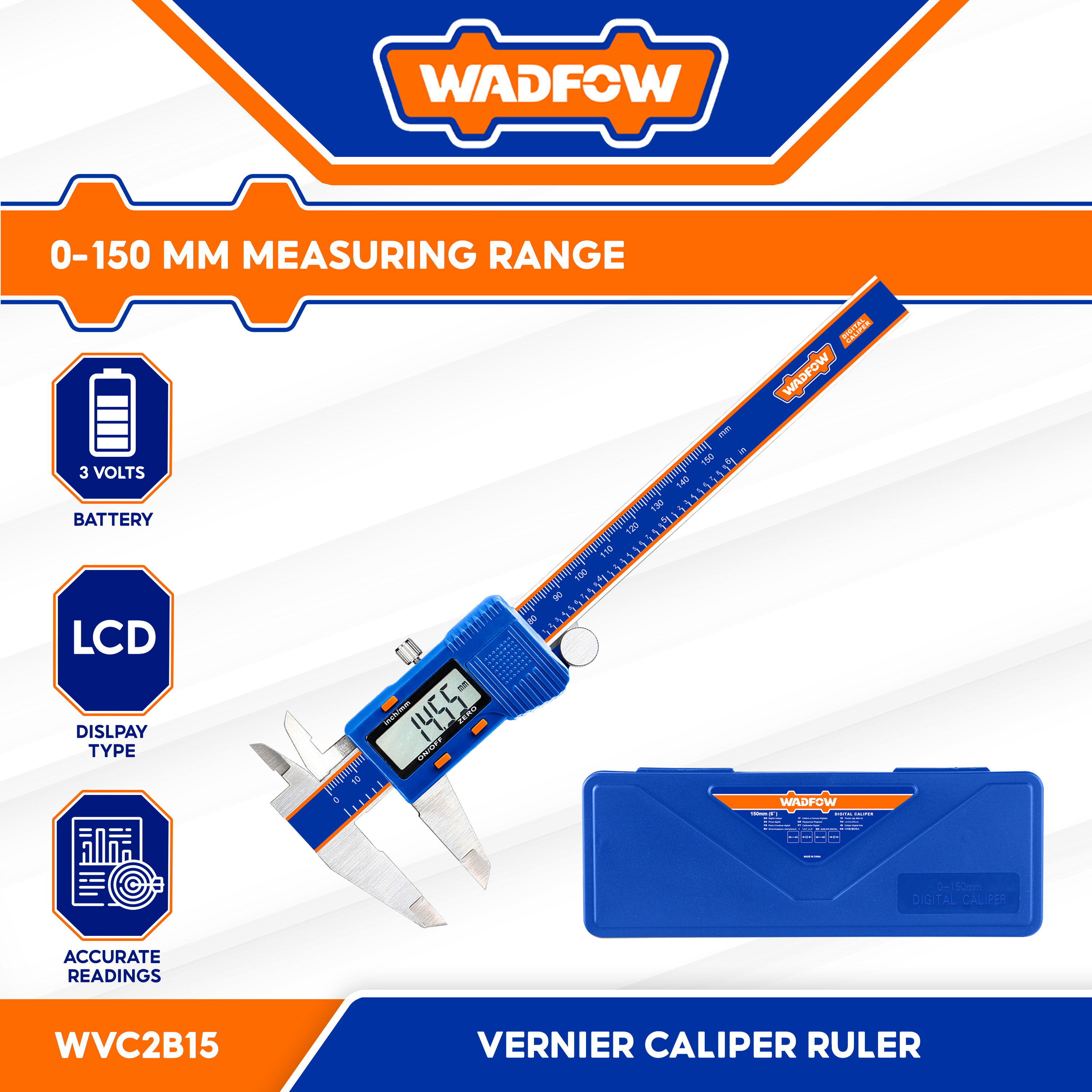 Wadfow WVC2B15 Stainless Steel Digital Vernier Caliper Ruler Diameter ...