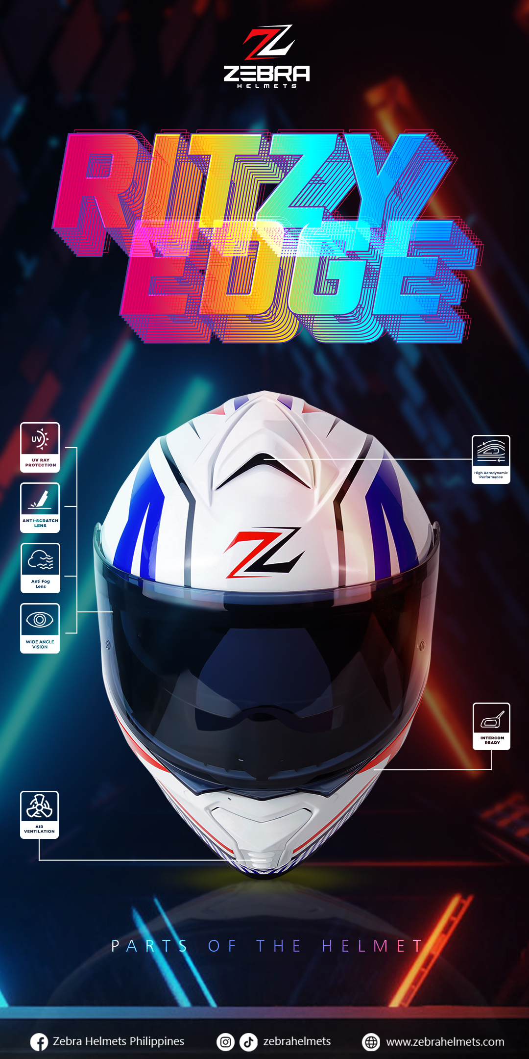 ZEBRA A113 RITZY modular dual visor helmet motorcycle helmet full face ...