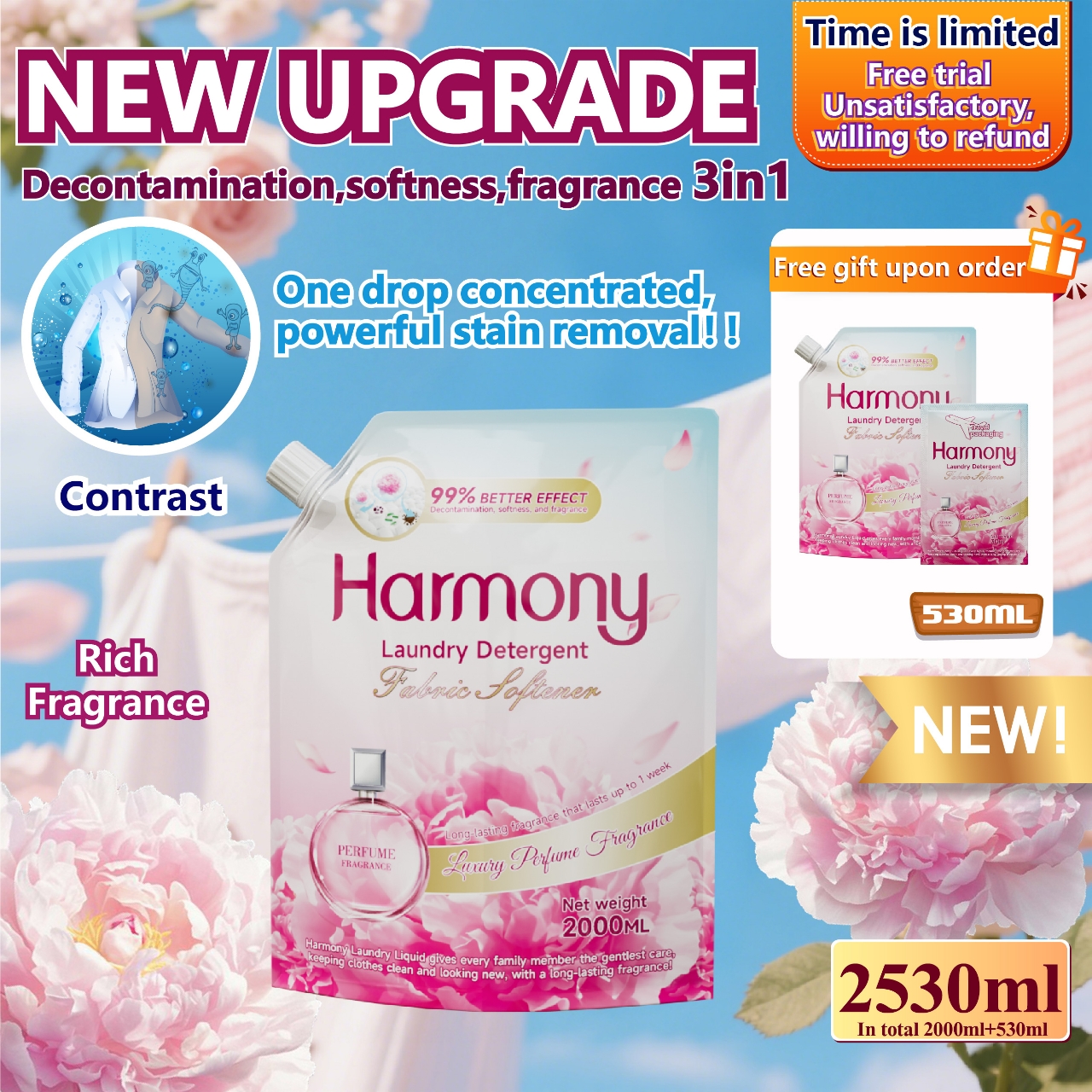 2530ML Newly Upgraded Liquid Laundry Detergent All In One Laundry Detergent Fabric Softener ...