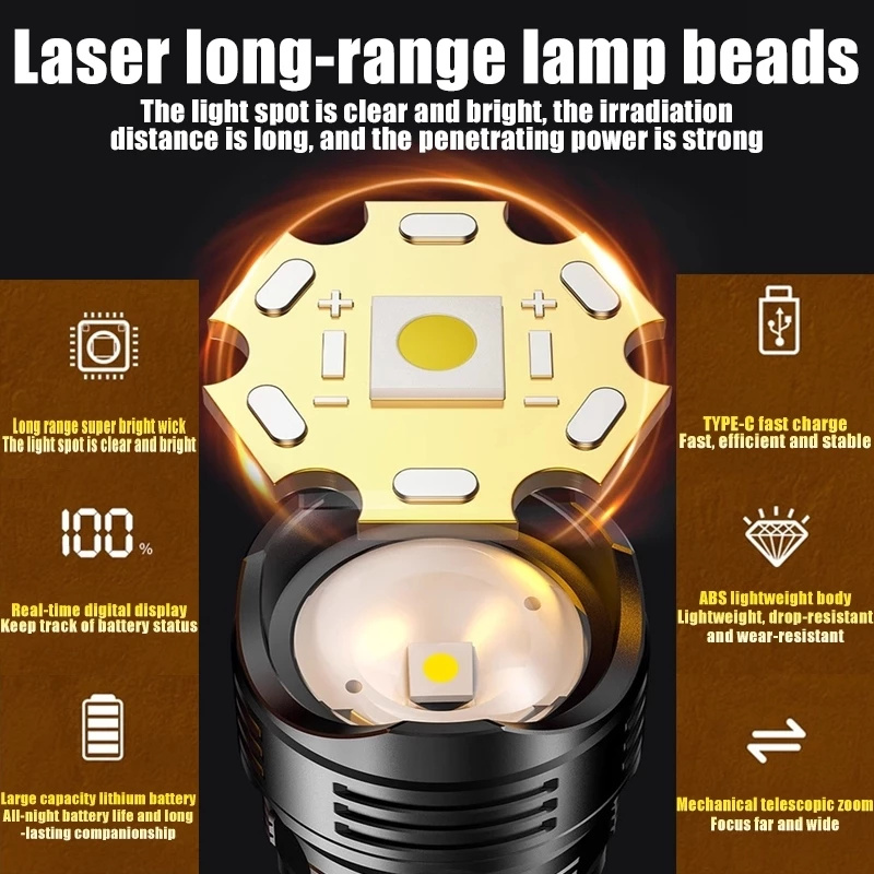 Flashlight Rechargeable Waterproof Smart Digital Display LED flashlight ...