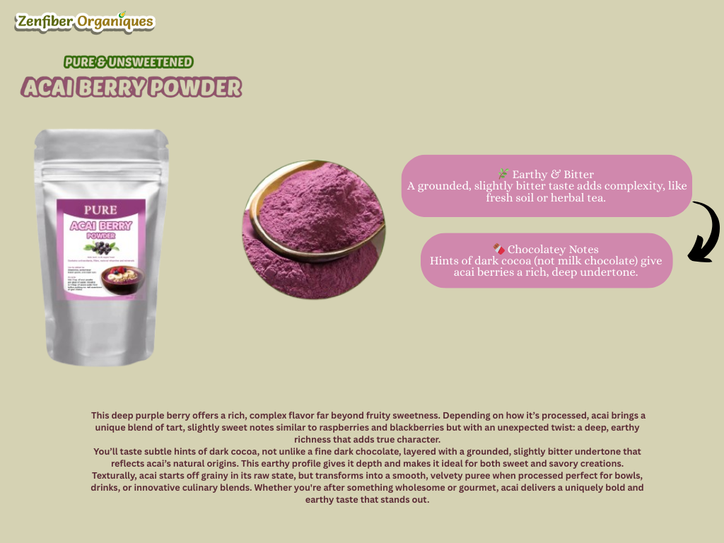 Zenfiber Organiques Acai Berry Powder - Pure & Unsweetened - 250g/100g ...