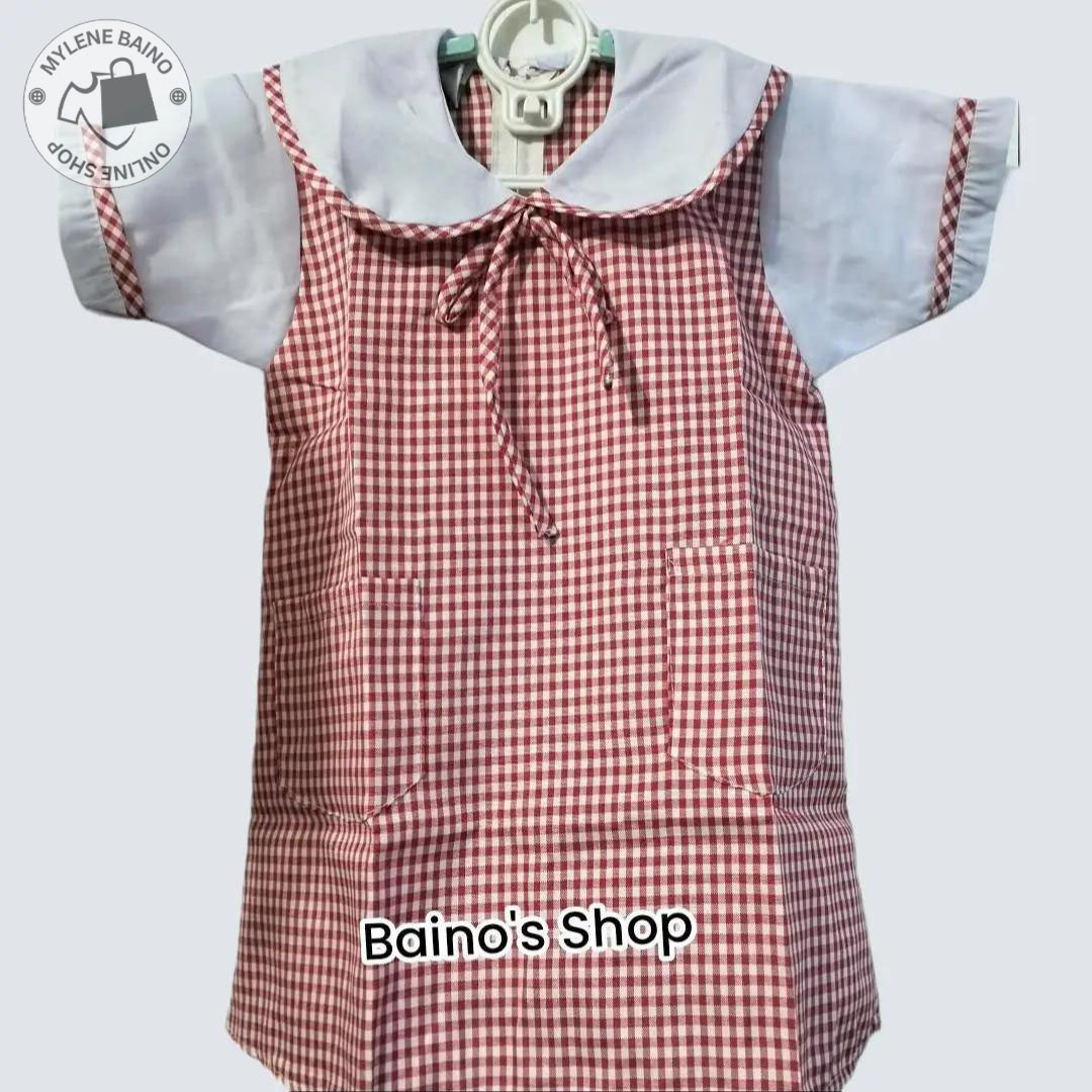 Kindergarten School Uniform Checkered & Plain Red | Shopee Philippines