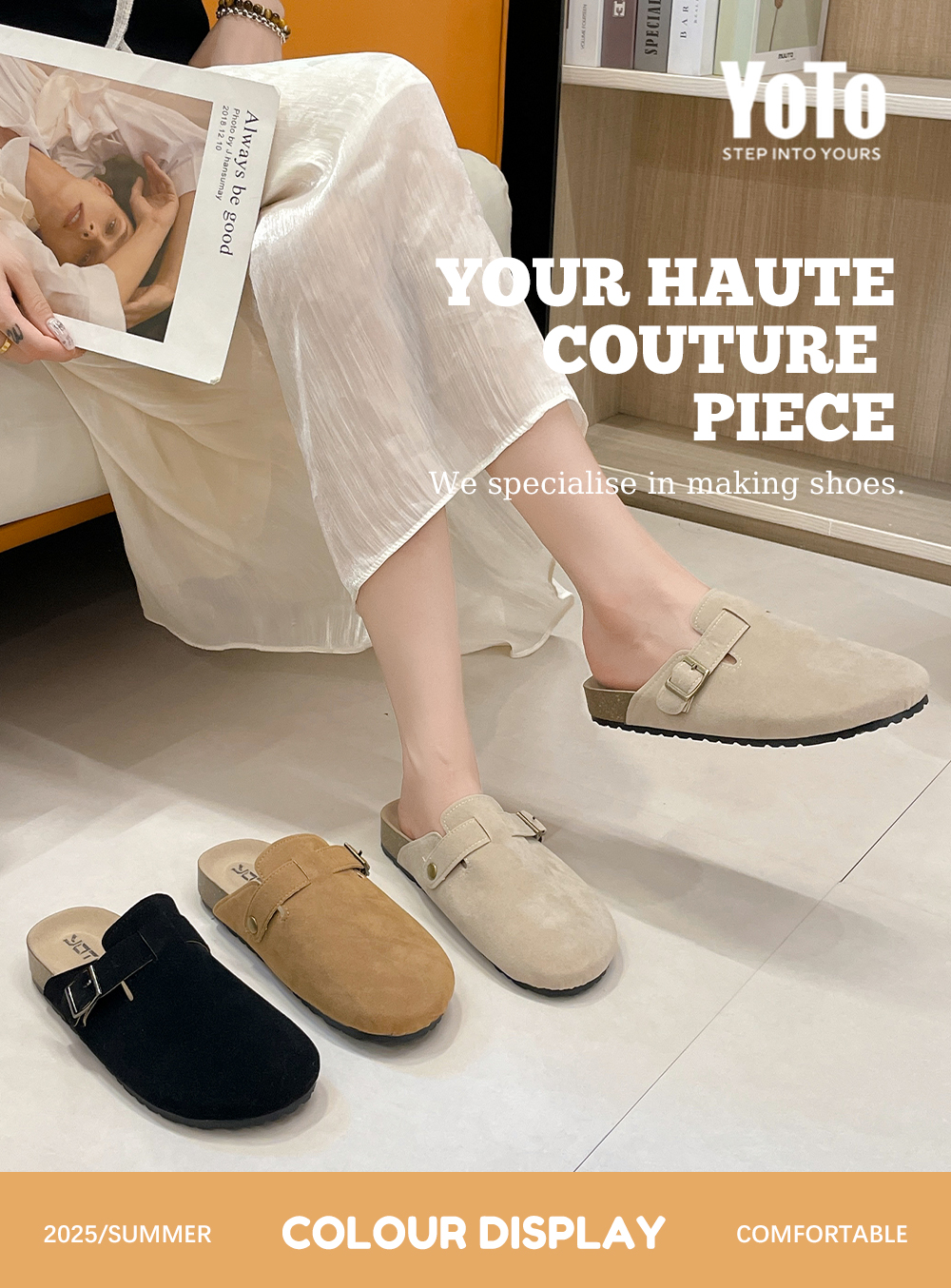 YOTO Soft Footbed Clogs Flat Sandals For Women Men Casual Buckle Baotou ...