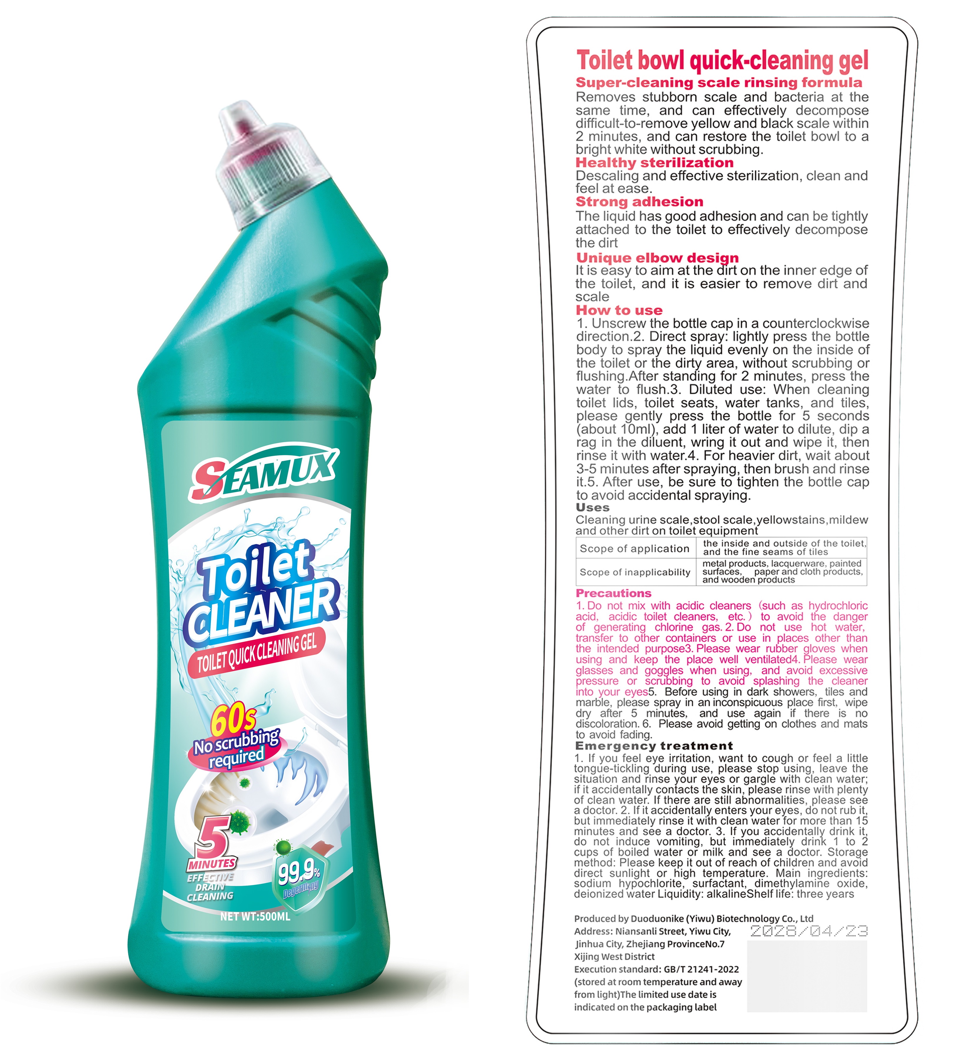 Seamux 2x500ml Antibacterial Toilet Bowl Cleaner Kills 99% Bacteria ...