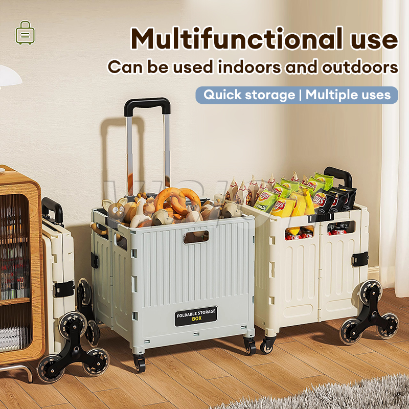 VISION 45L/75L Trolley Storage Box Folding Shopping Cart Large Capacity ...