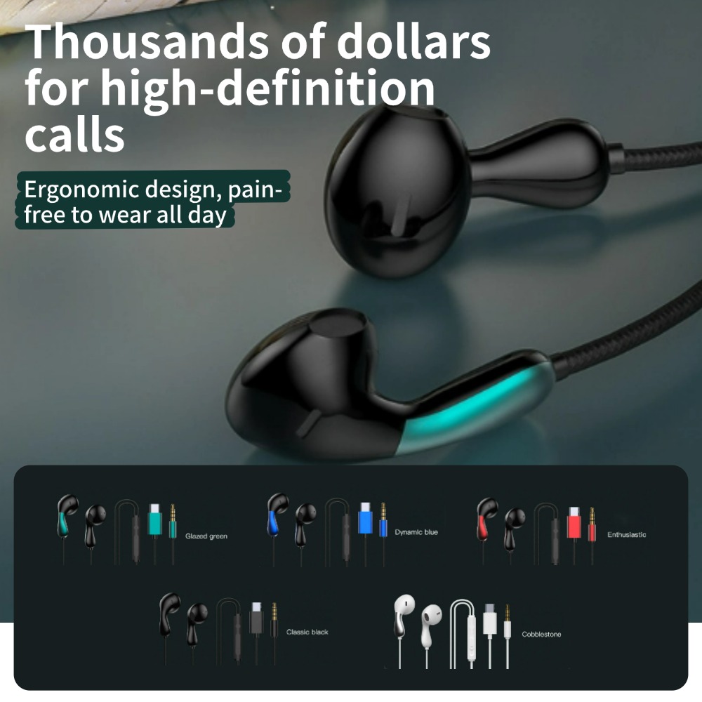 3.5MM AUX Type C Headsets Digital Chip 9D HIFI Wired Earbuds Heavy Bass ...