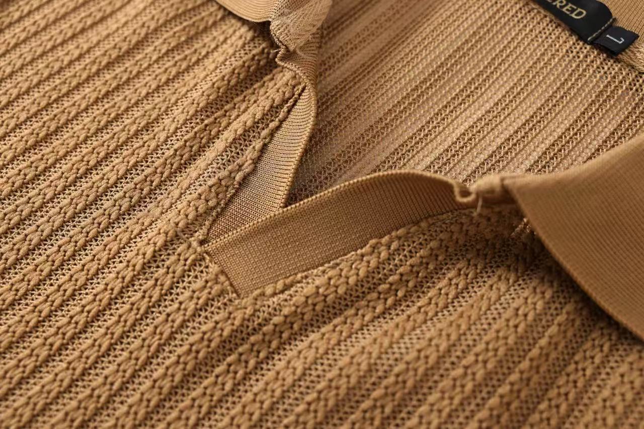 Mannered Men's V-Neck Spread Collar Polo Shirts Hollow Out Design ...