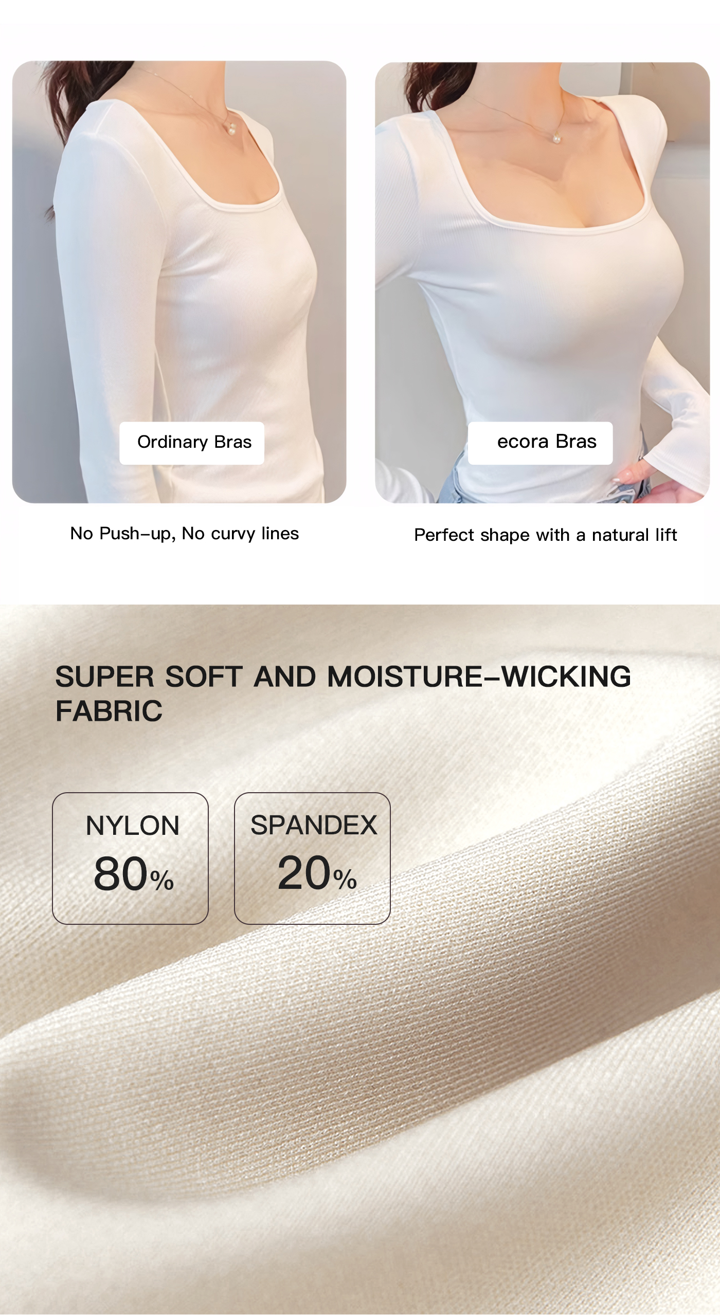 [2pcs Bundle] ecora | Lift Up Seamless Bra, Natural Push-Up Bra ...