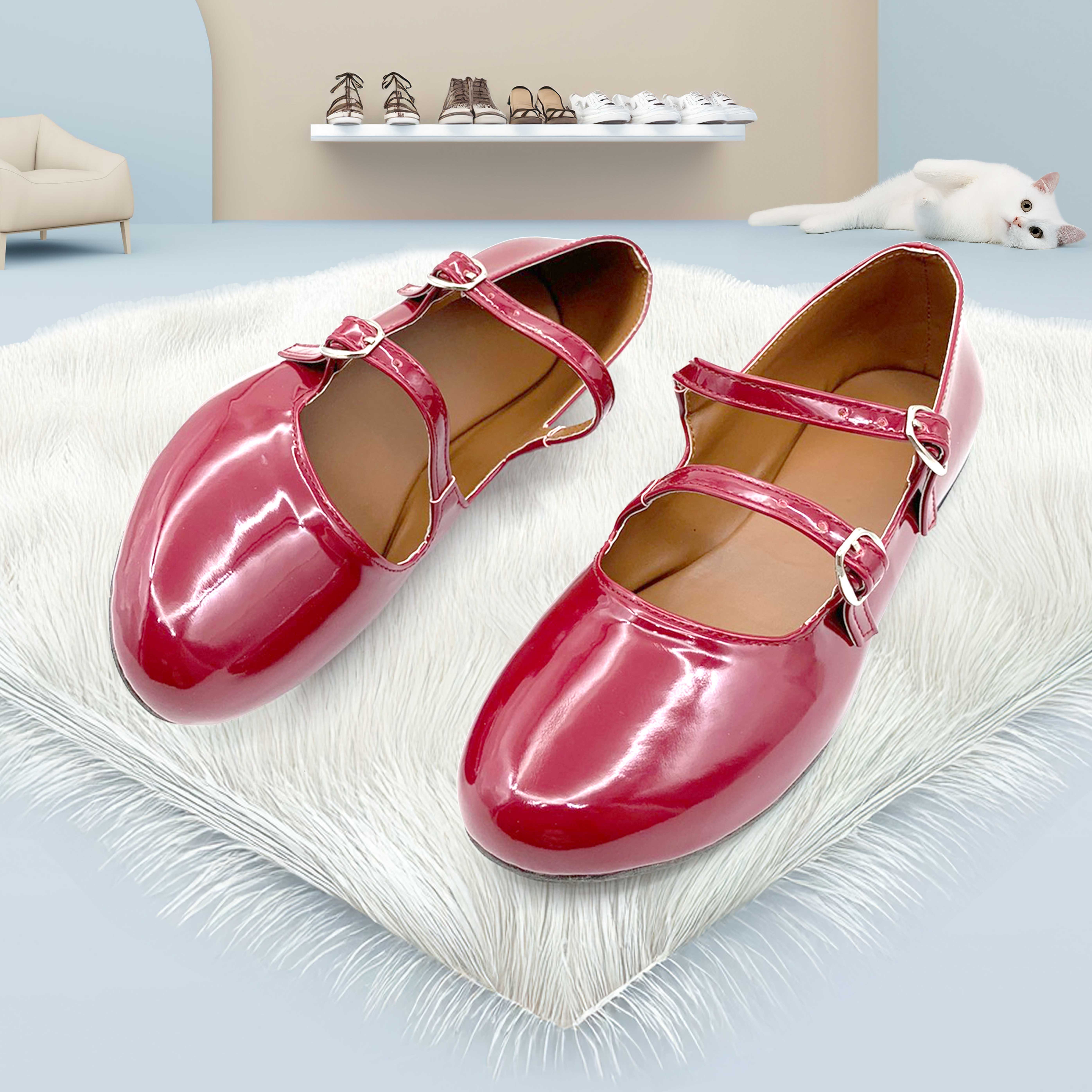 R&A437 Flat Round Toe With Buckle Toe Straps In Glossy Upper Cushion ...