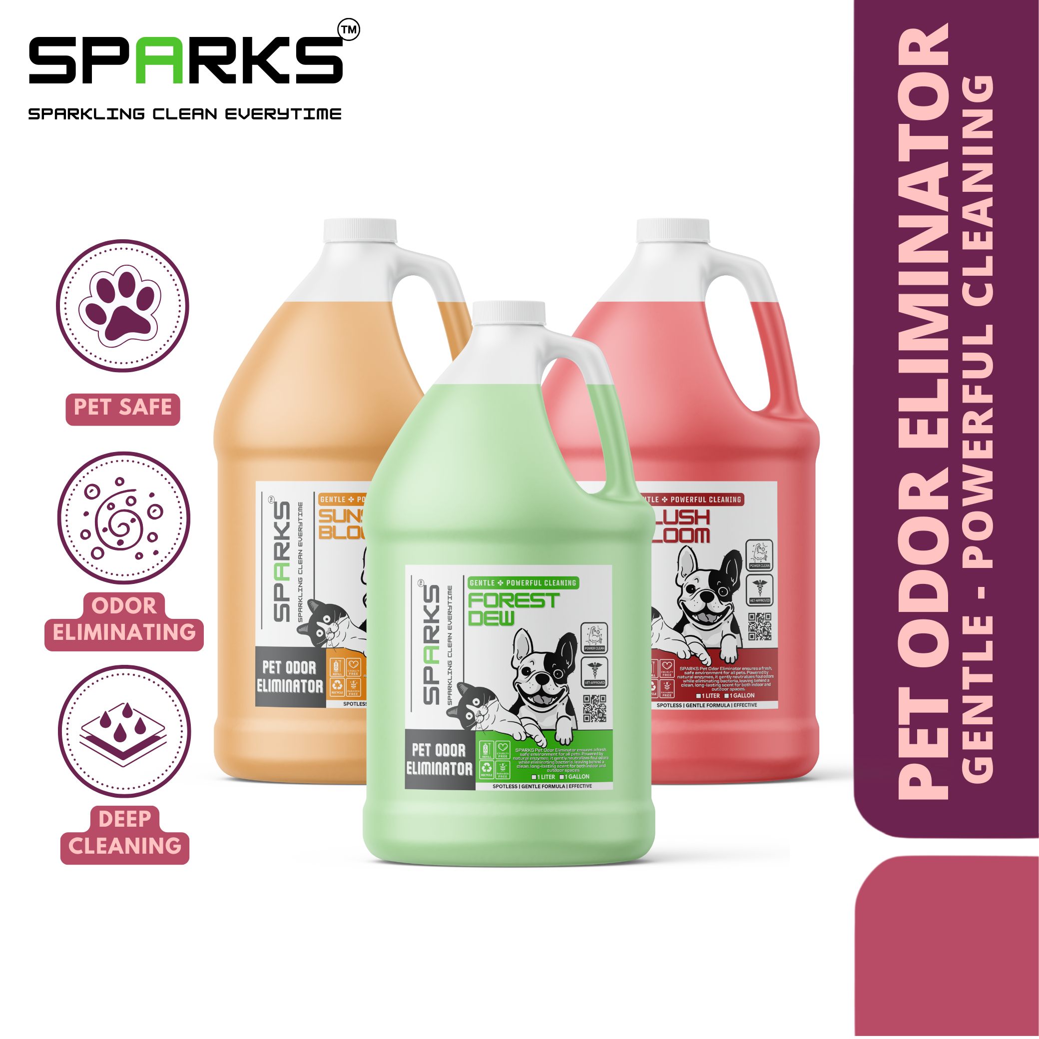 Sparks Pet 1 Gallon Enzyme Deodorizer & Odor Neutralizer – Eliminates ...