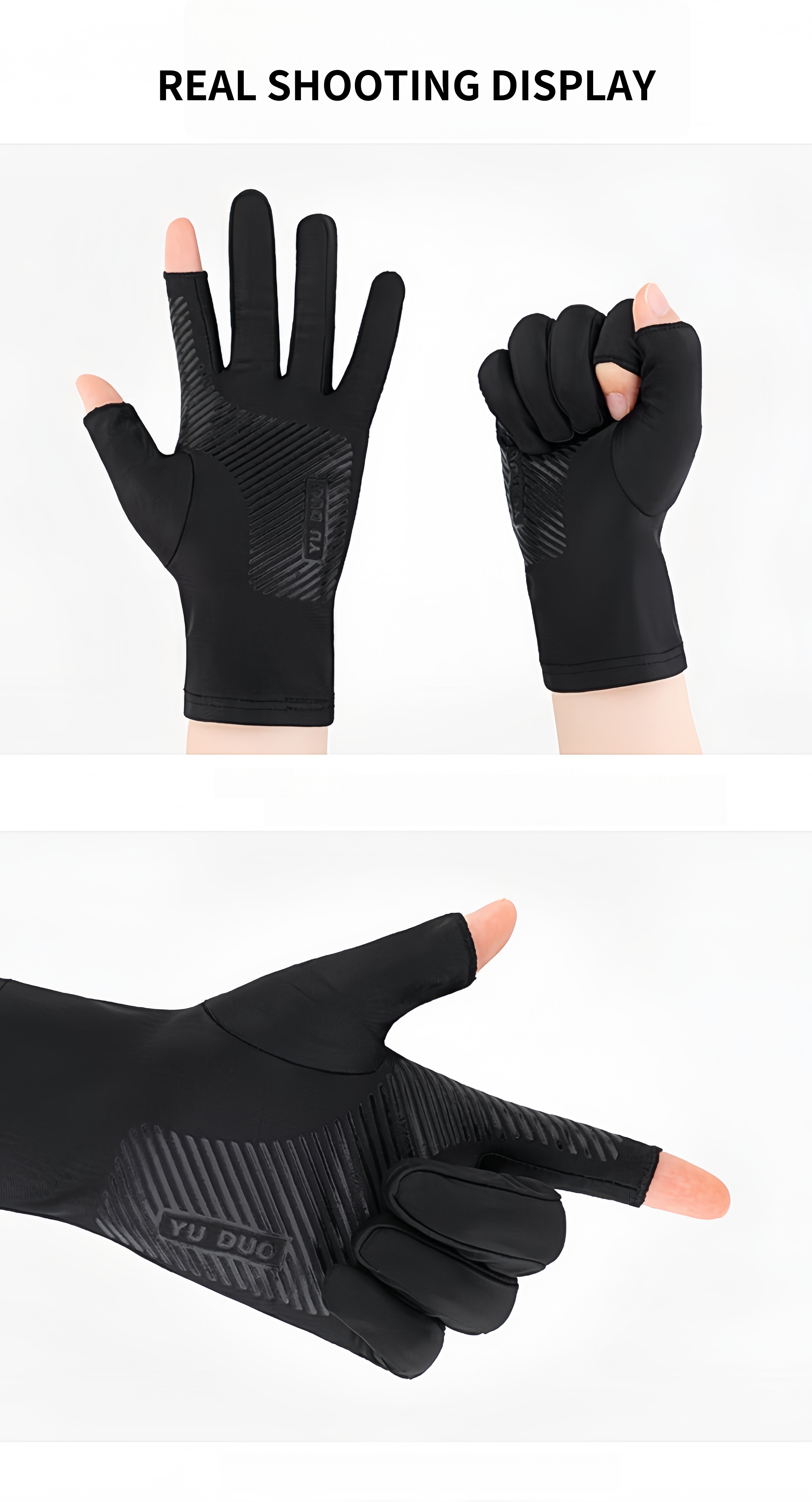 Elastic Gloves With 2 Fingers Exposed, Ice Silk Thin Design, Thick Palm ...