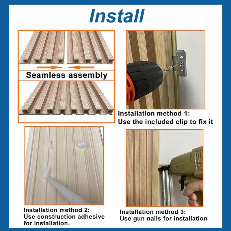 WPC Fluted Wall Panel Sticker Waterproof Grille Design Ecological Board ...