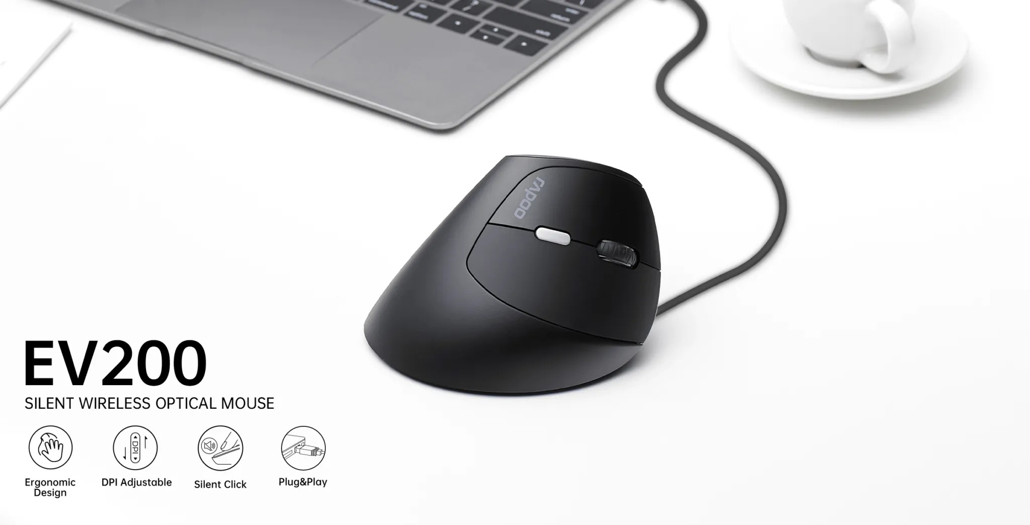 Rapoo EV200 Silent Vertical Optical Wired Mouse (Black) | Shopee Philippines