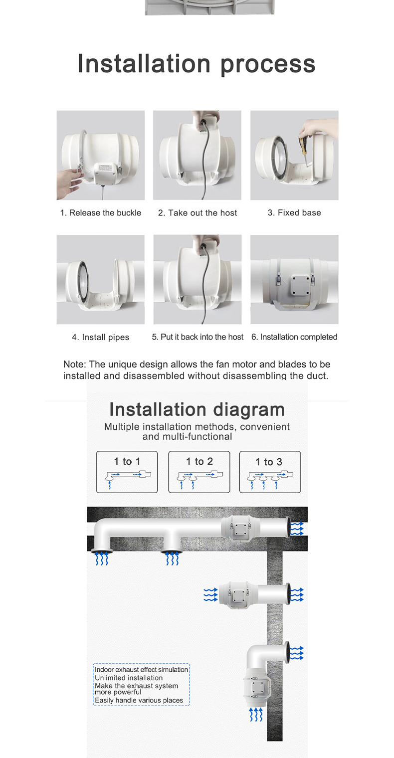MIDOO Exhaust Fan 4"/ 5"/ 6"/ 8"inch High Suction Power Inline Duct ...