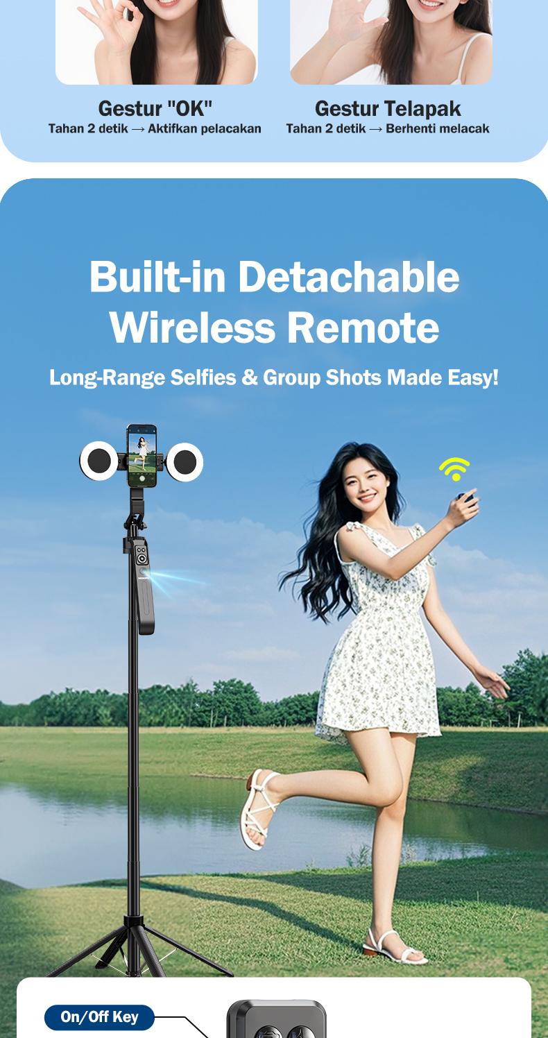 MODOFO AI Face Tracking Selfie Stick Bluetooth 360° Track Remote ...