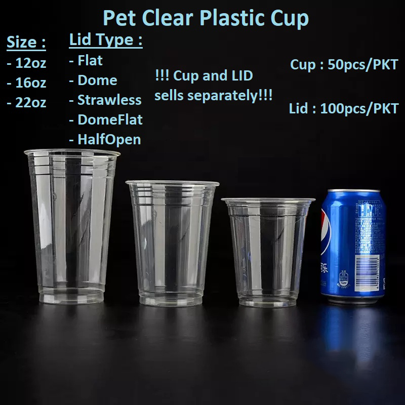 100PCS Plastic PP Y Cup PET w Lids SET (10oz, 12oz, 16oz, 22oz) 95mm ...