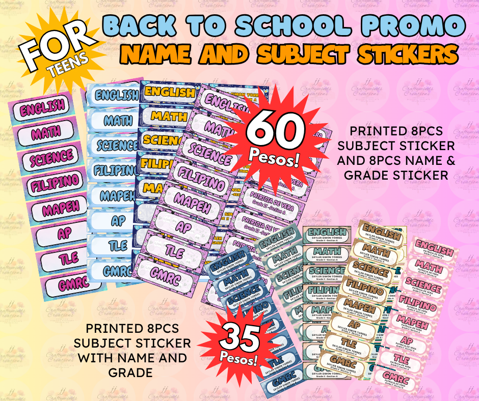 SIMPLE NO CHARACTER Subject Label Stickers and Name Stickers Design for ...