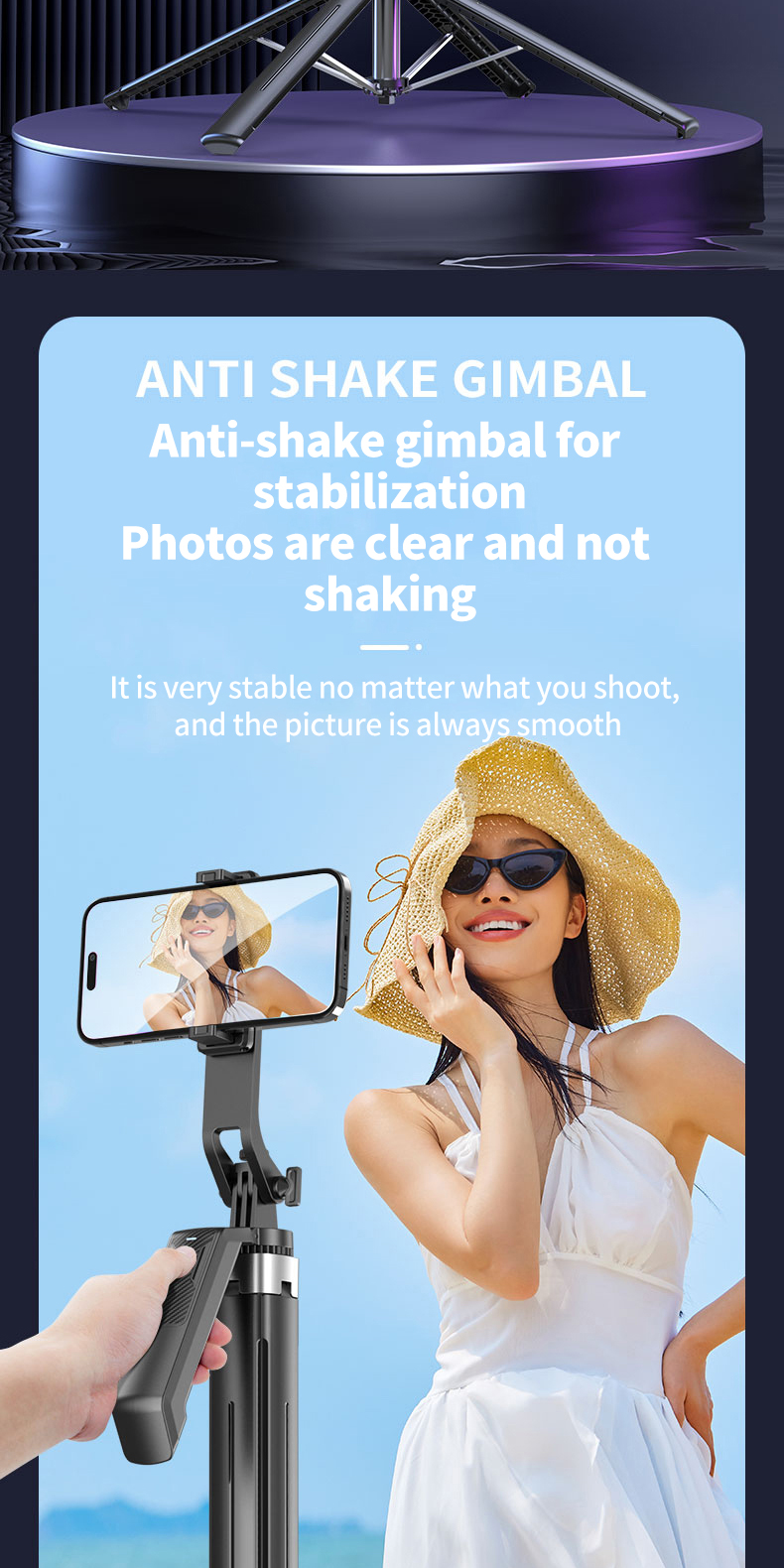 Jiditech Four Corner Selfie Stick Tripod 360°Rotation with Bluetooth Remote Fill light for ...