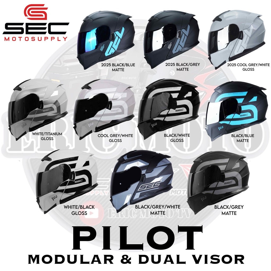 ORIGINAL sec pilot helmet modular and dual visor with FREE extra clear ...