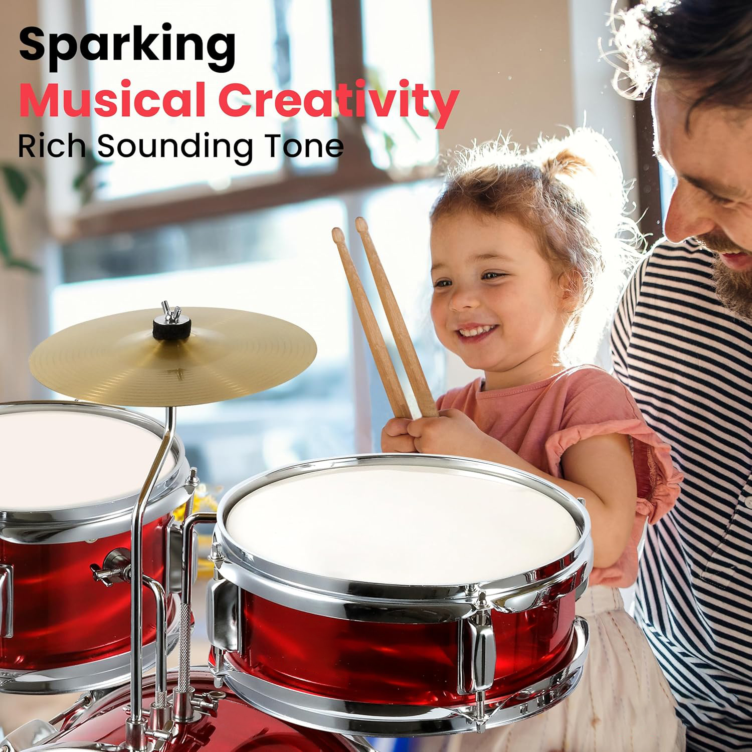 Kids Drum Set for Ages 3-12, Beginner Junior Acoustic Drums w ...