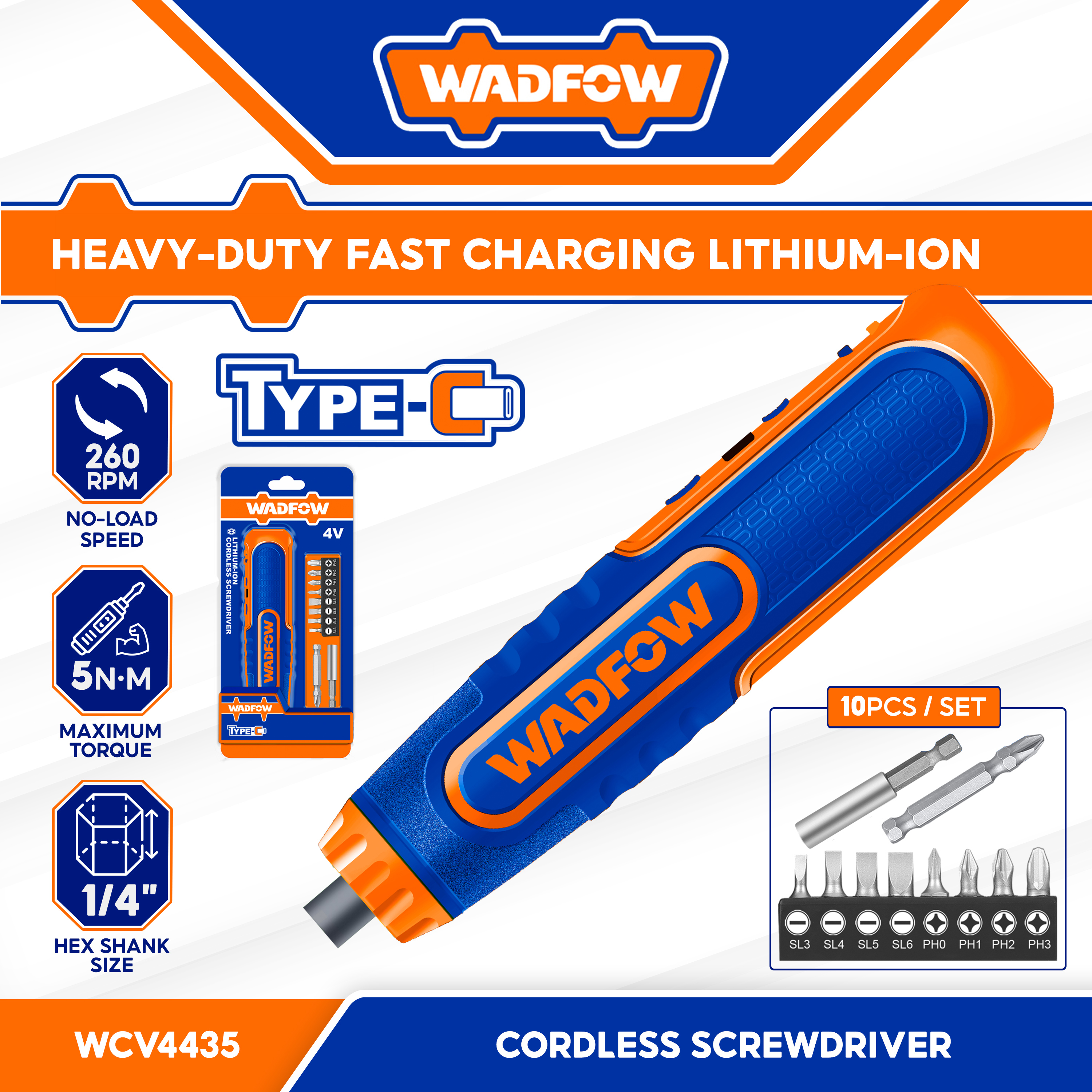 Wadfow WCV4435 4V Heavy Duty Fast Charging Lithium-Ion Cordless ...