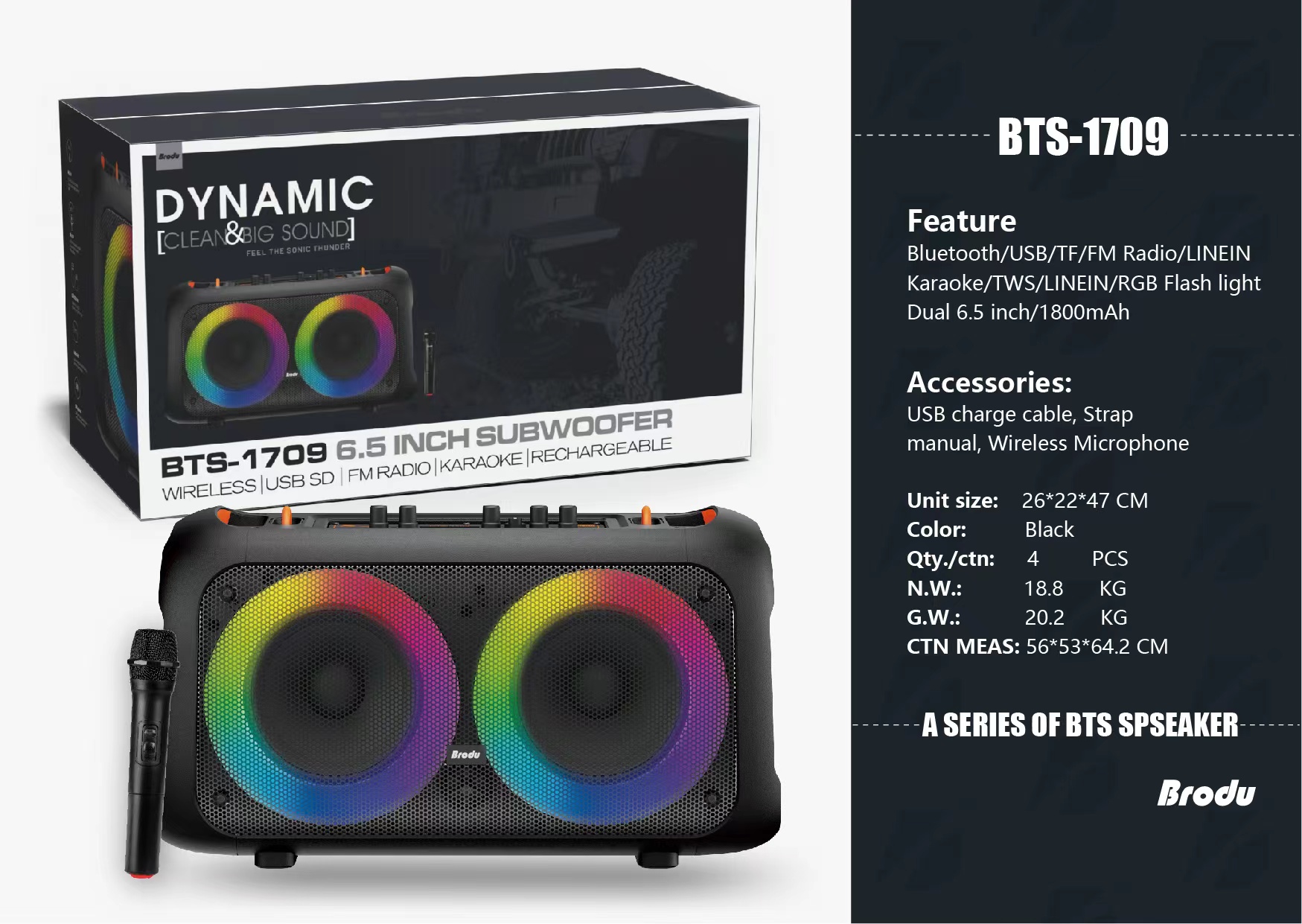 Brodu BTS-1740 Bluetooth Speaker Karaoke Speaker with 2 Microphones ...