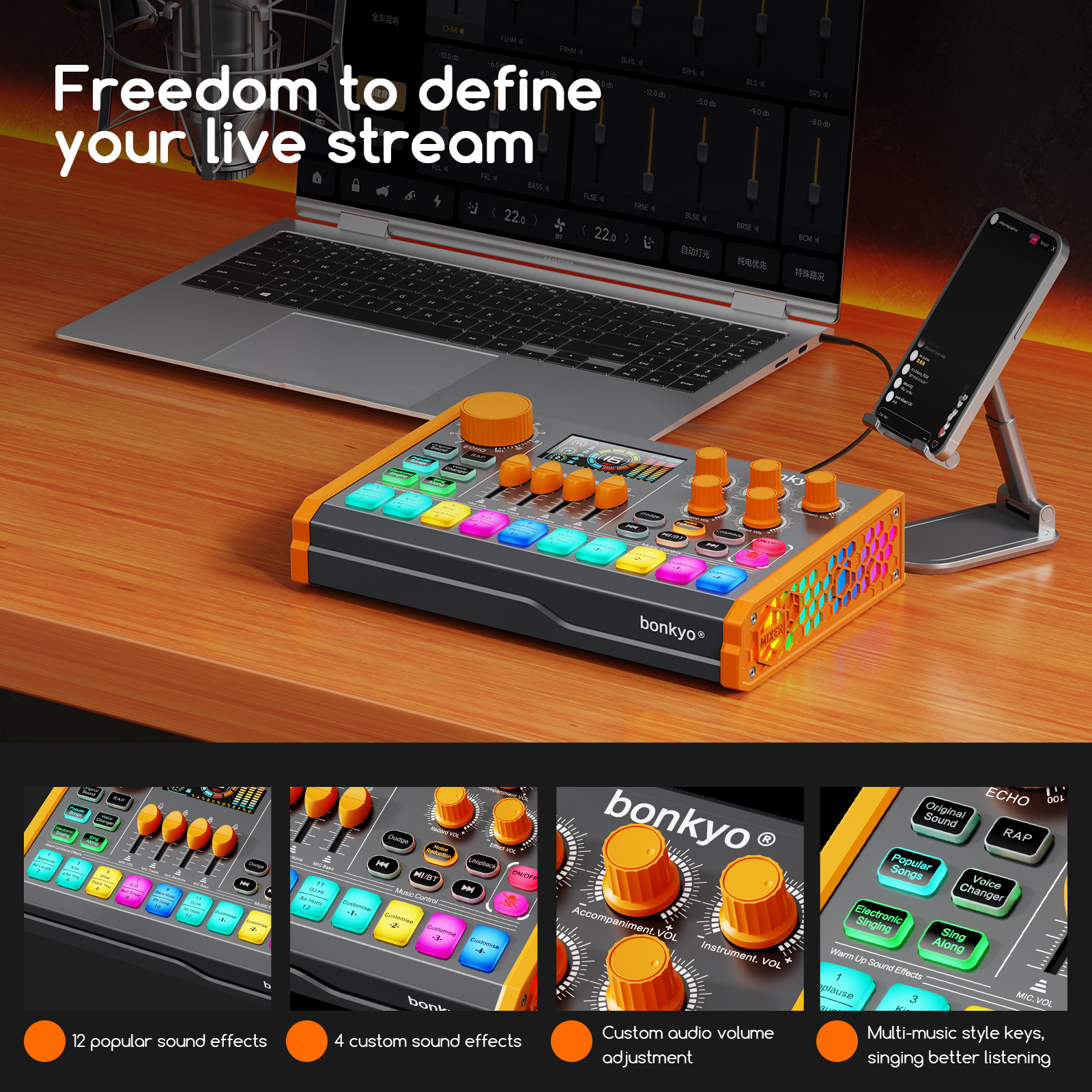 bonkyo Z10 Sound Card 5V Bluetooth Logical Text and RGB Live Mixer ...
