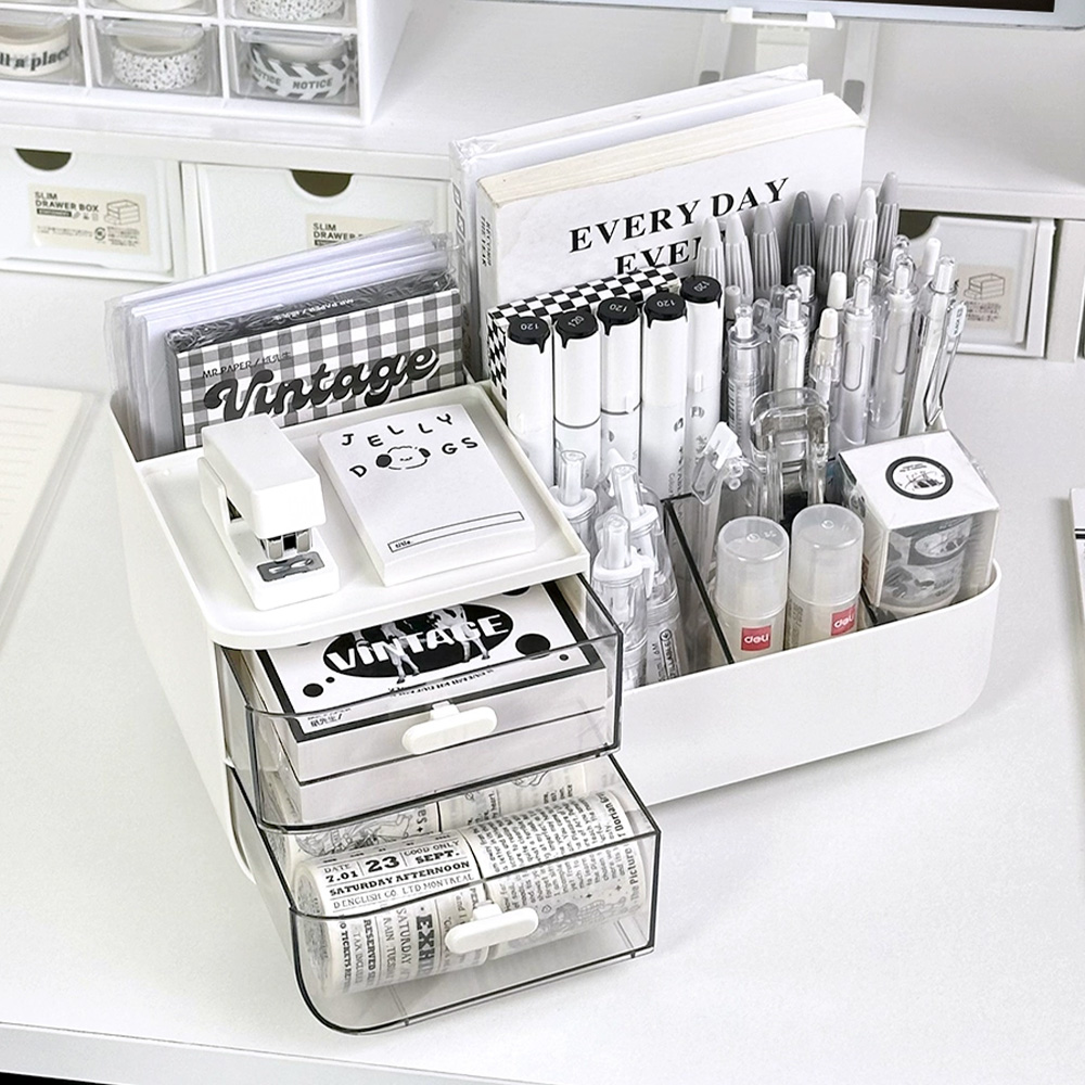 ALICE Desktop Stationery Organizer With Drawer Compartment Pen Holder ...