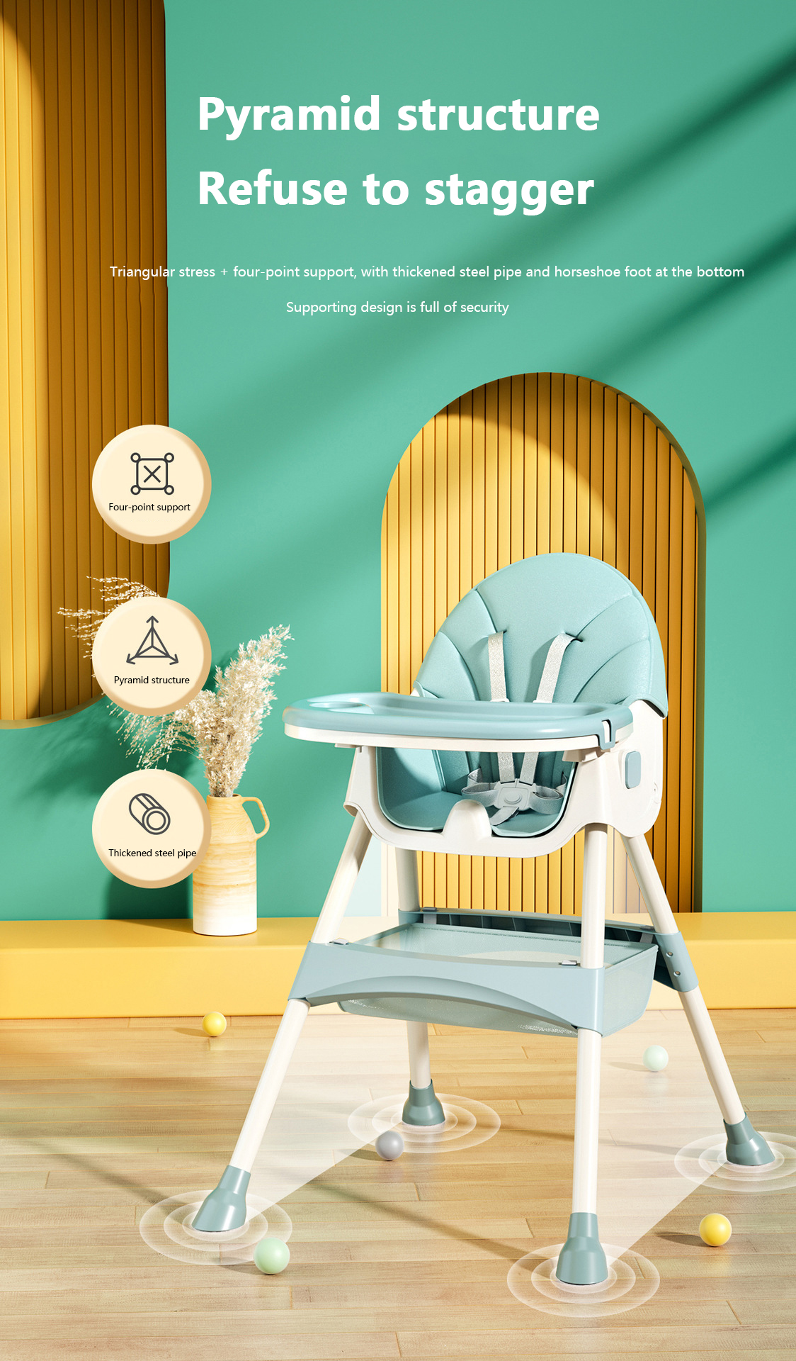 Backrest curve High chair for baby Height wheels Baby high chair ...