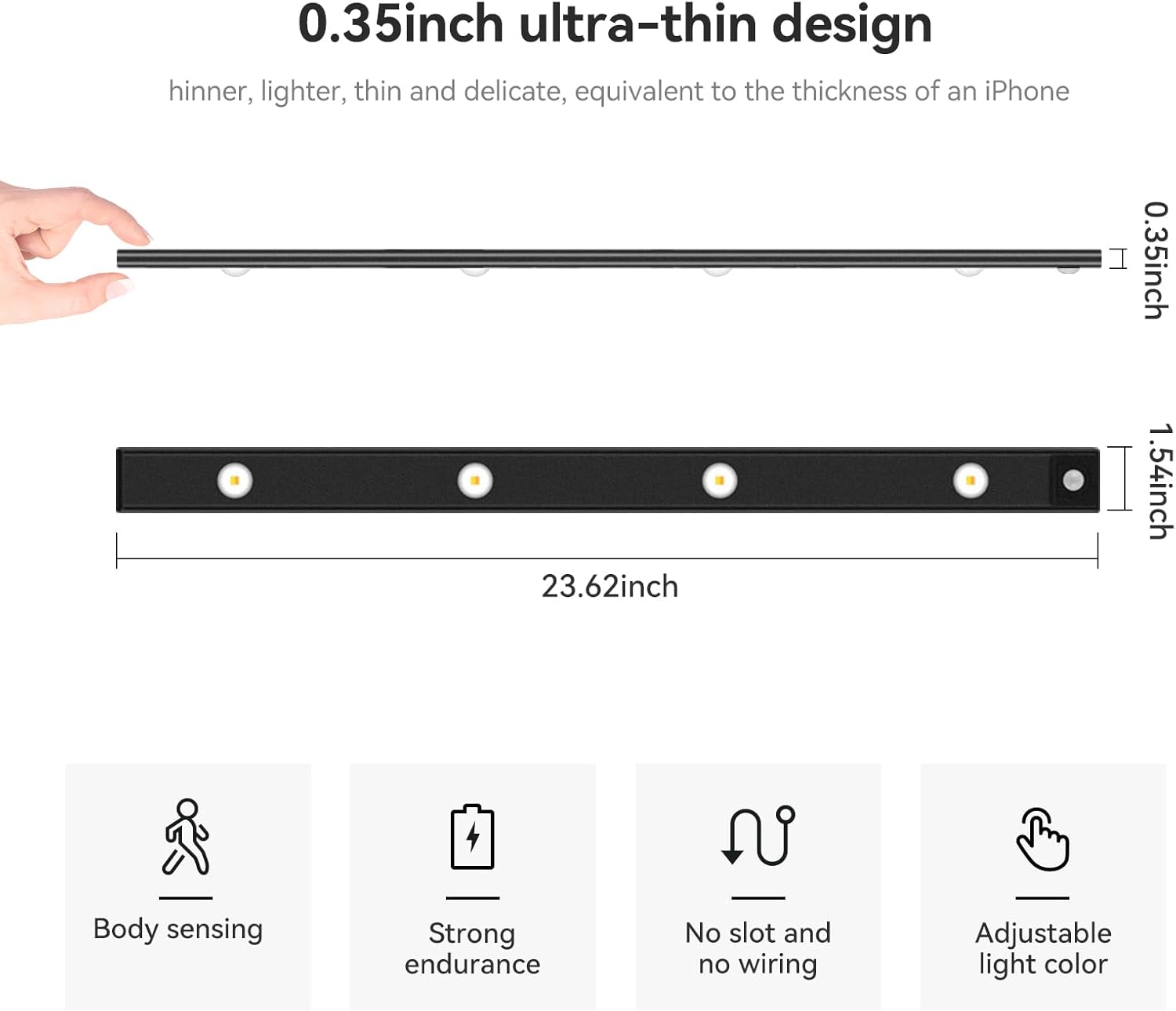 60CM 3-Color Motion Sensor Led Light For Kitchen Room Closet ...