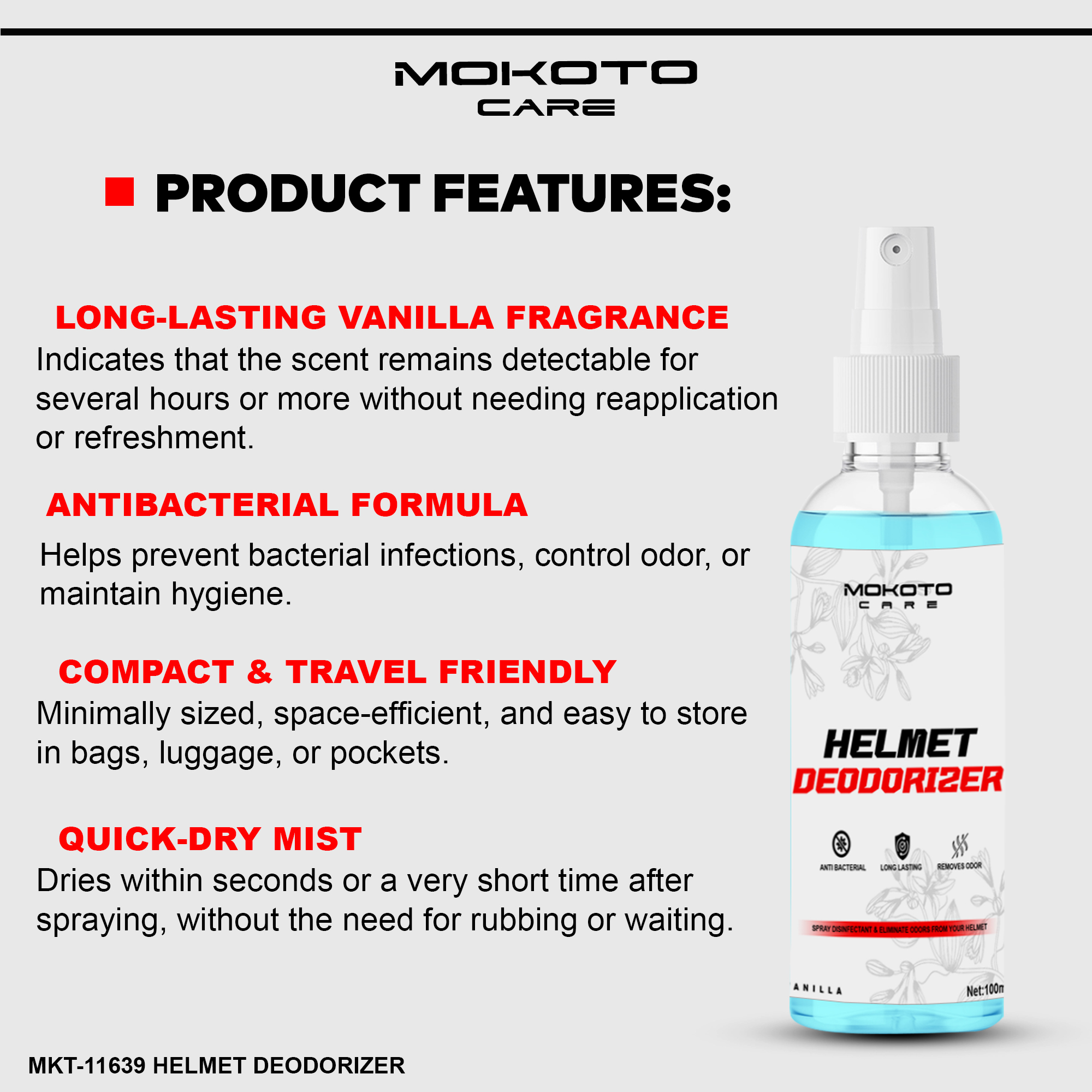 MOKOTO HELMET DEODORIZER SPRAY 100ML VANILLA SCENT MKT-11639 ODOR ...