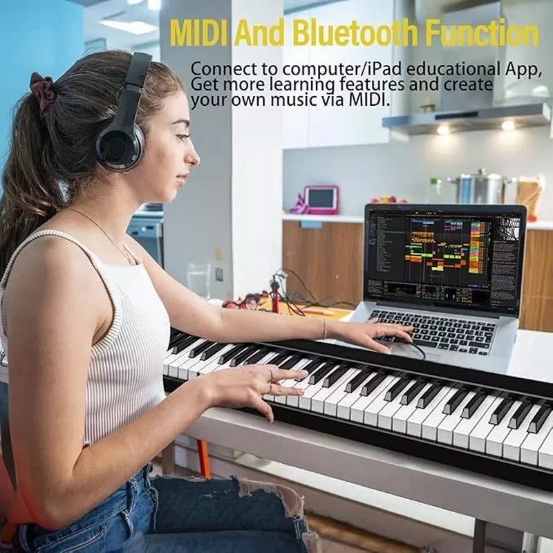 KAWES 61 Keys Folding Keyboard Piano Portable Full Weighted Keyboard ...