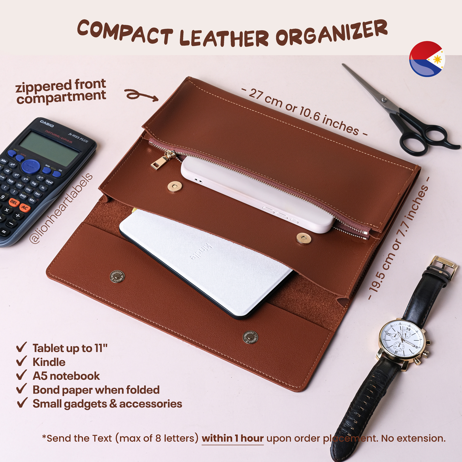 PREMIUM Personalized Compact Leather Organizer Tablet Kindle Ipad Cover ...