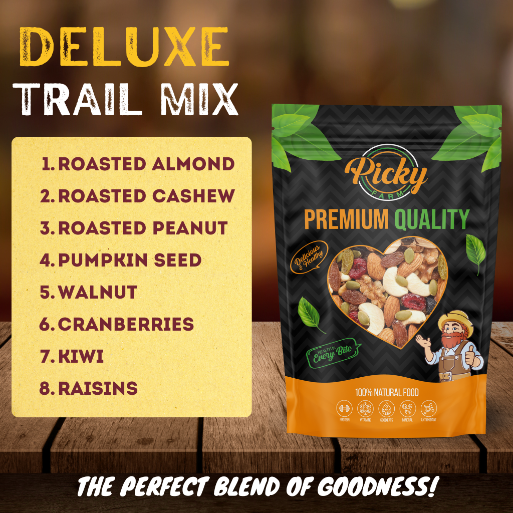 Deluxe Trail Mix - Premium Gourmet Blend of Nuts, Seeds & Dried Fruits ...