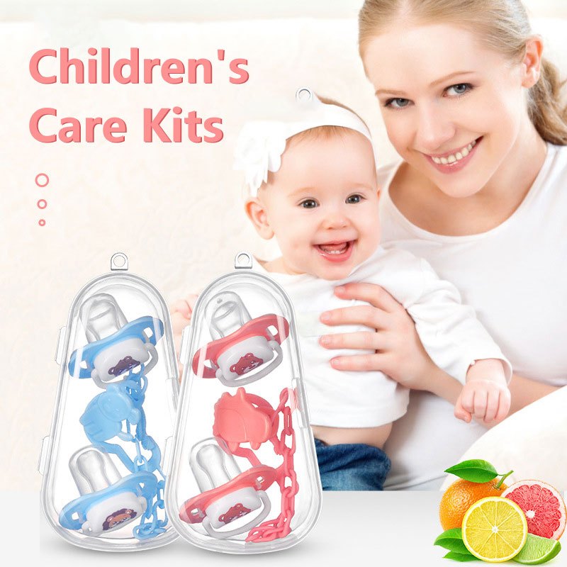 4 In 1 Baby Pacifier Baby Cartoon Pacifier Set 1 Round Nipple 1 Flat ...