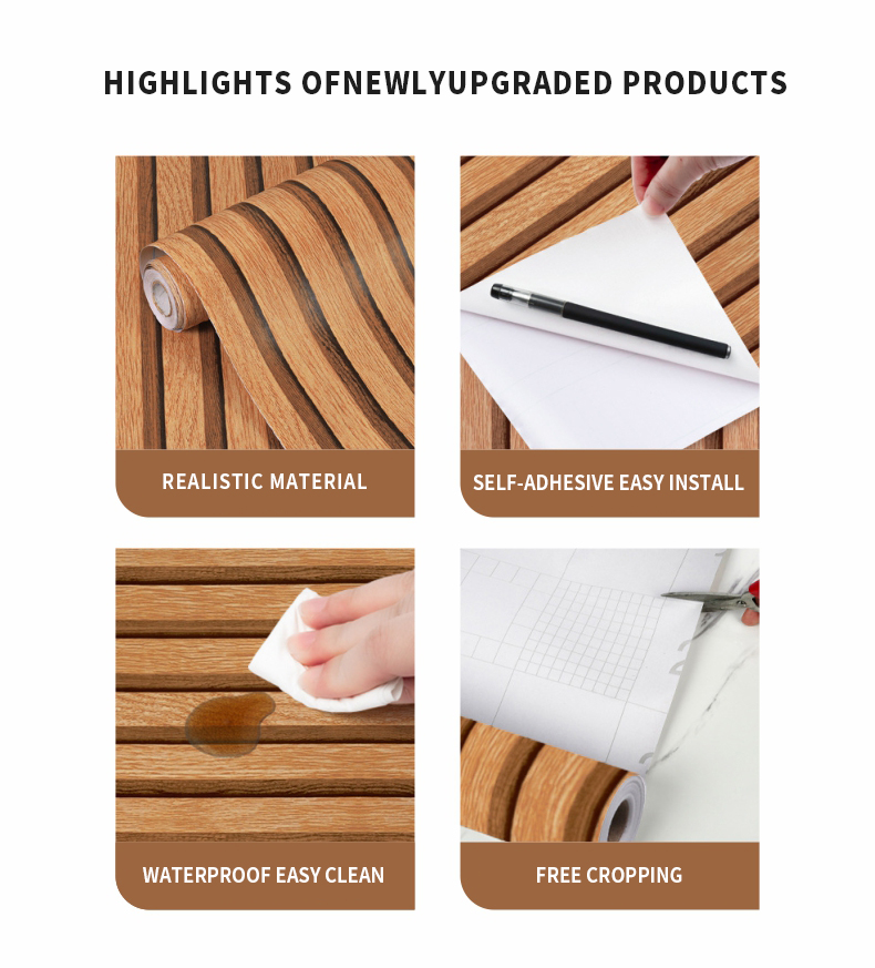45cm*3m Wallpaper Self-adhesive Waterproof Stripe Wood Grain Home ...