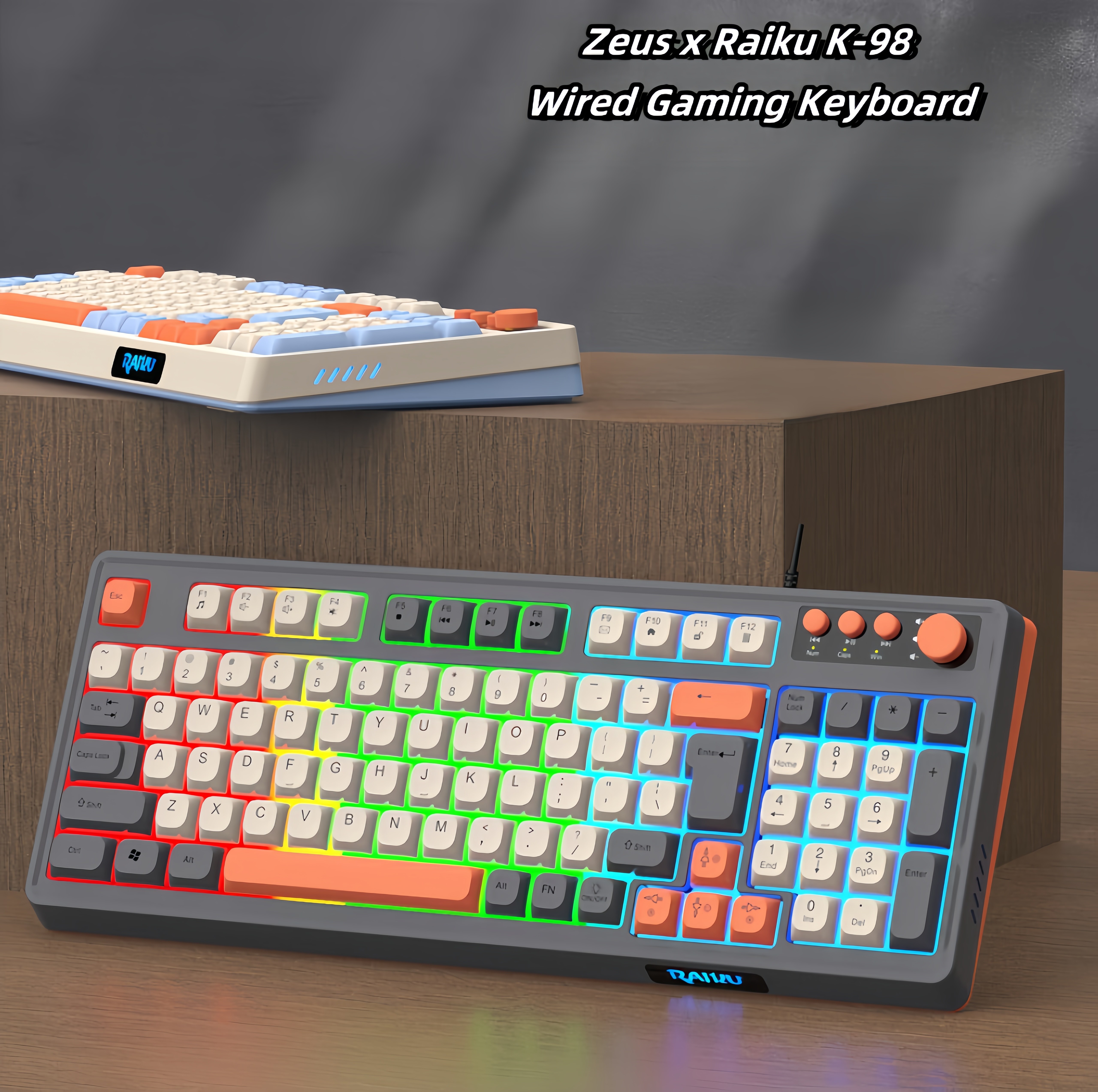 Zeus x Raiku Wired Rainbow LED Ligh Gaming Keyboard 98 Keys Silent Keys ...